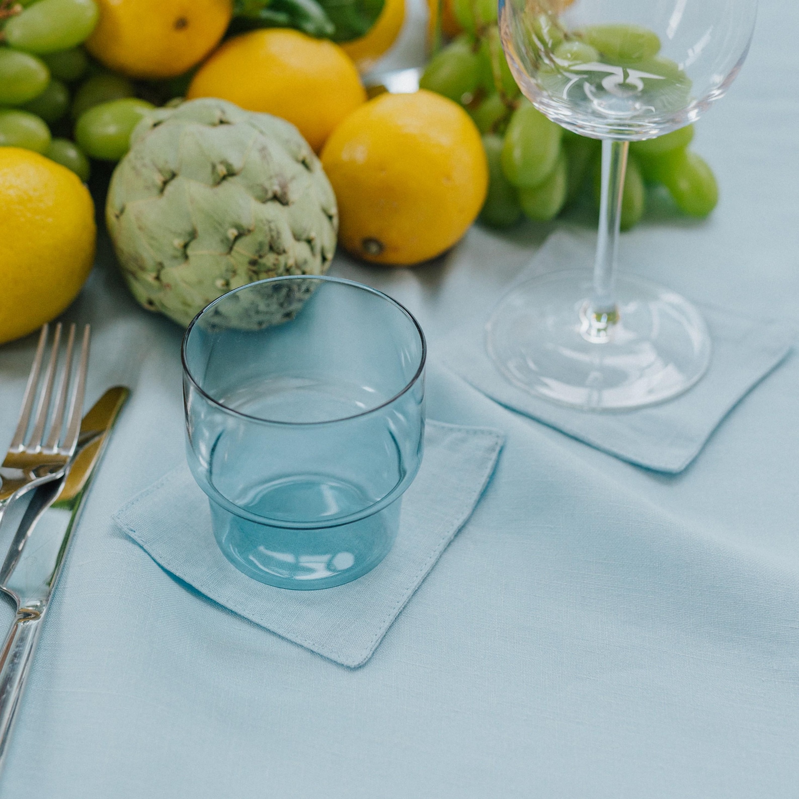 Sky Blue Linen Coaster Set of 4, Eco Friendly Natural Organic 100% ...