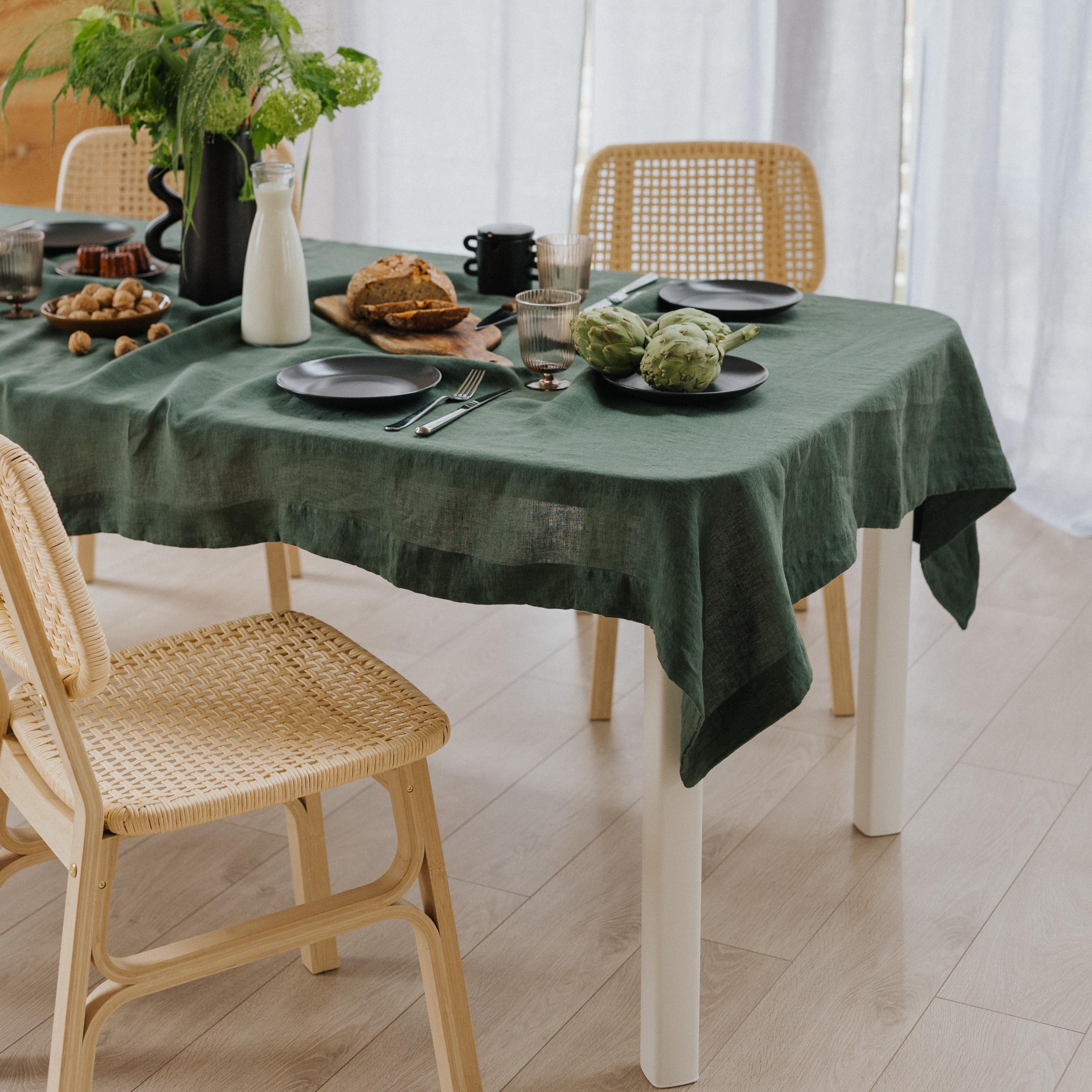 Forest Green Linen Tablecloth in Round, Rectangular or Square Shape ...