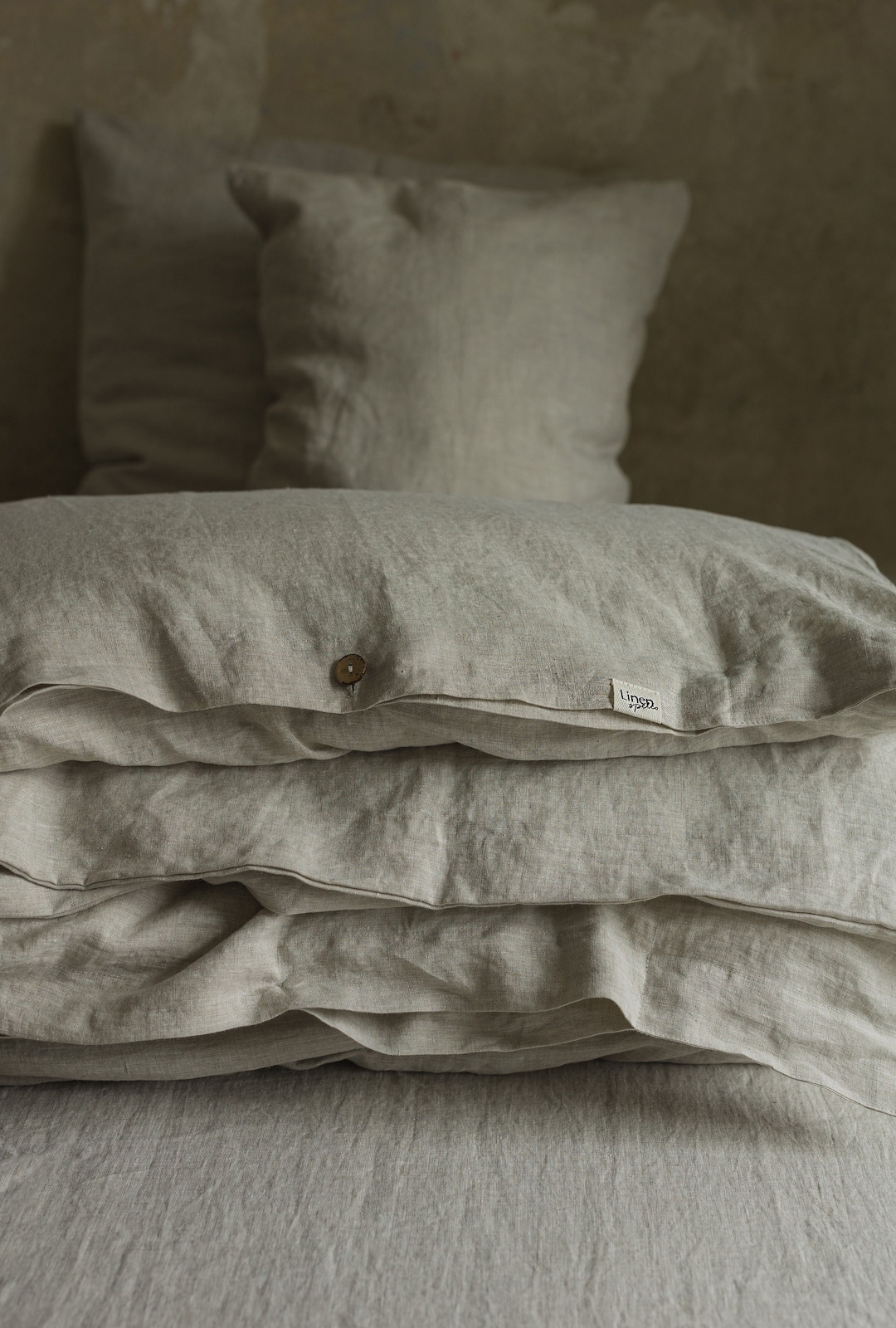Natural Melange European Flax Linen Duvet Comforter Cover With Buttons ...