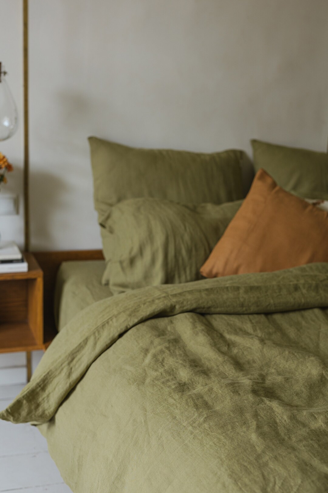 Olive Green Stonewashed Linen Pillowcase, Natural Organic Linen Pillow ...
