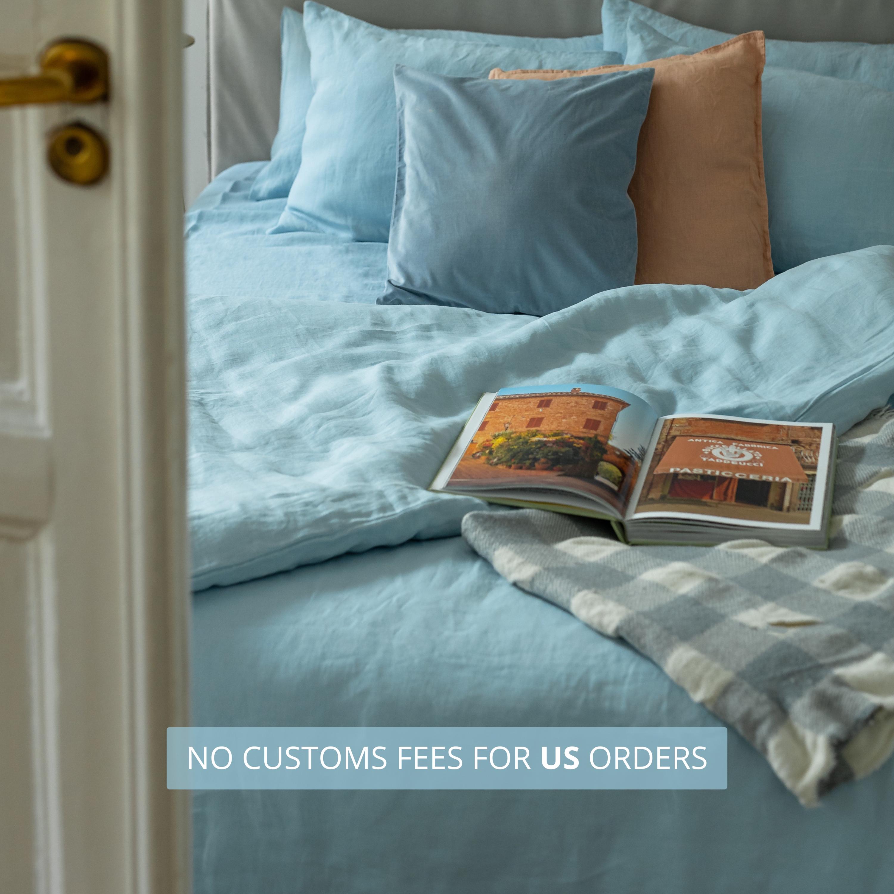 Sky Blue Fitted Linen Bed Sheet in King, Queen, Single, Twin and Other ...