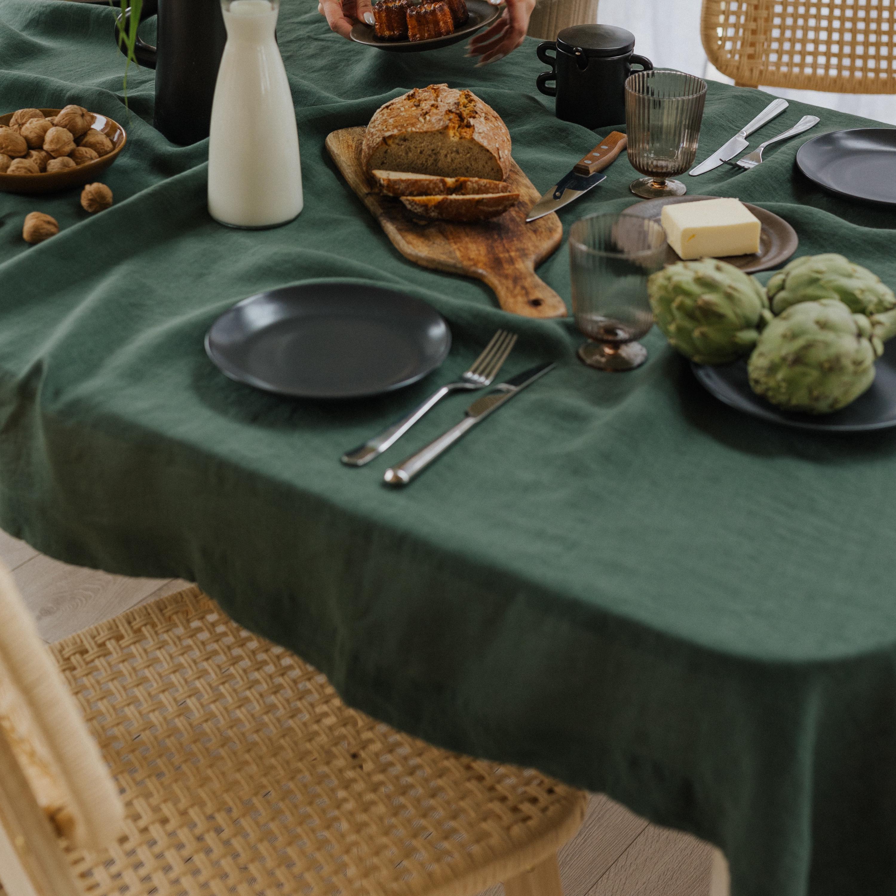 Forest Green Linen Tablecloth in Round, Rectangular or Square Shape ...