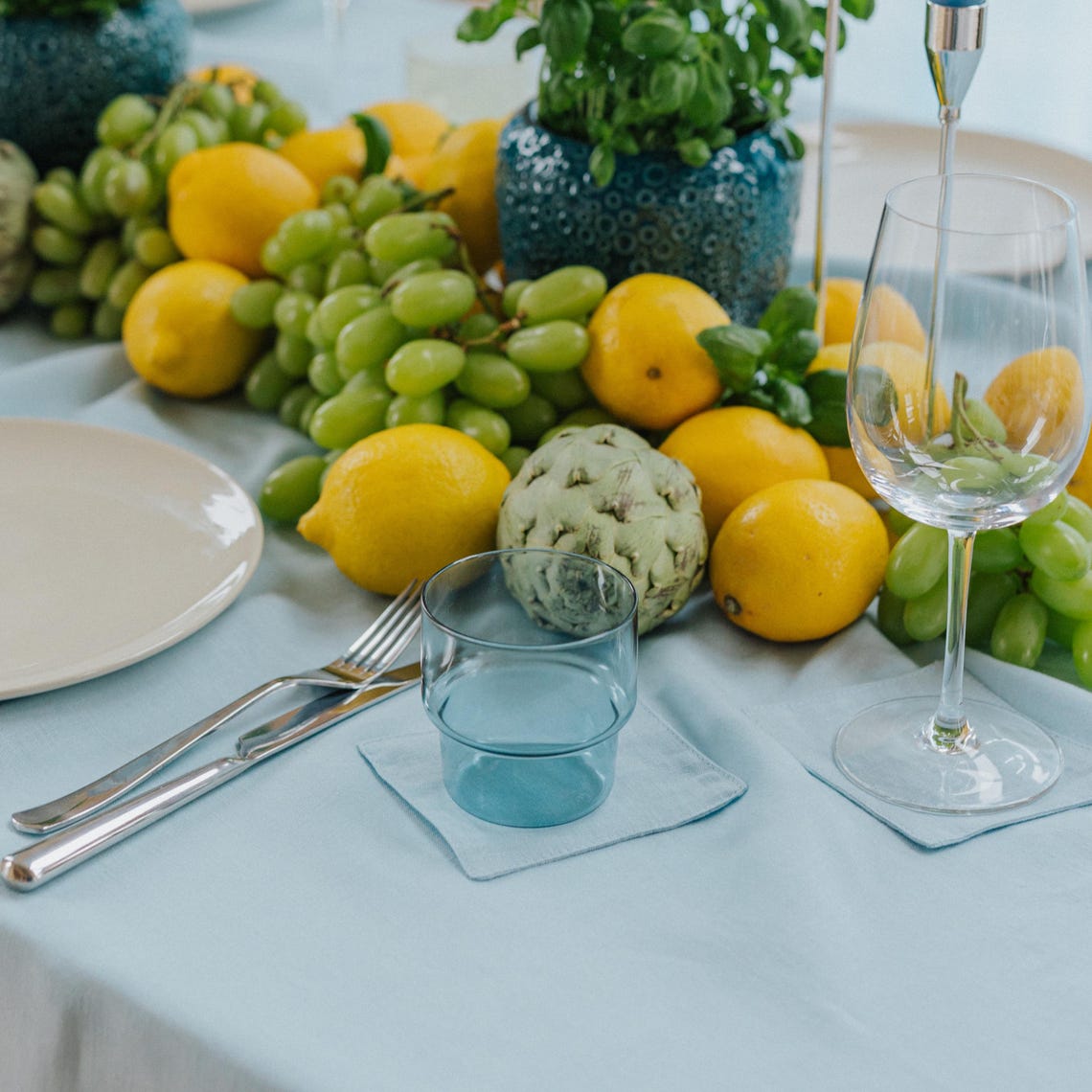 Sky Blue Linen Coaster Set of 4, Eco Friendly Natural Organic 100% ...