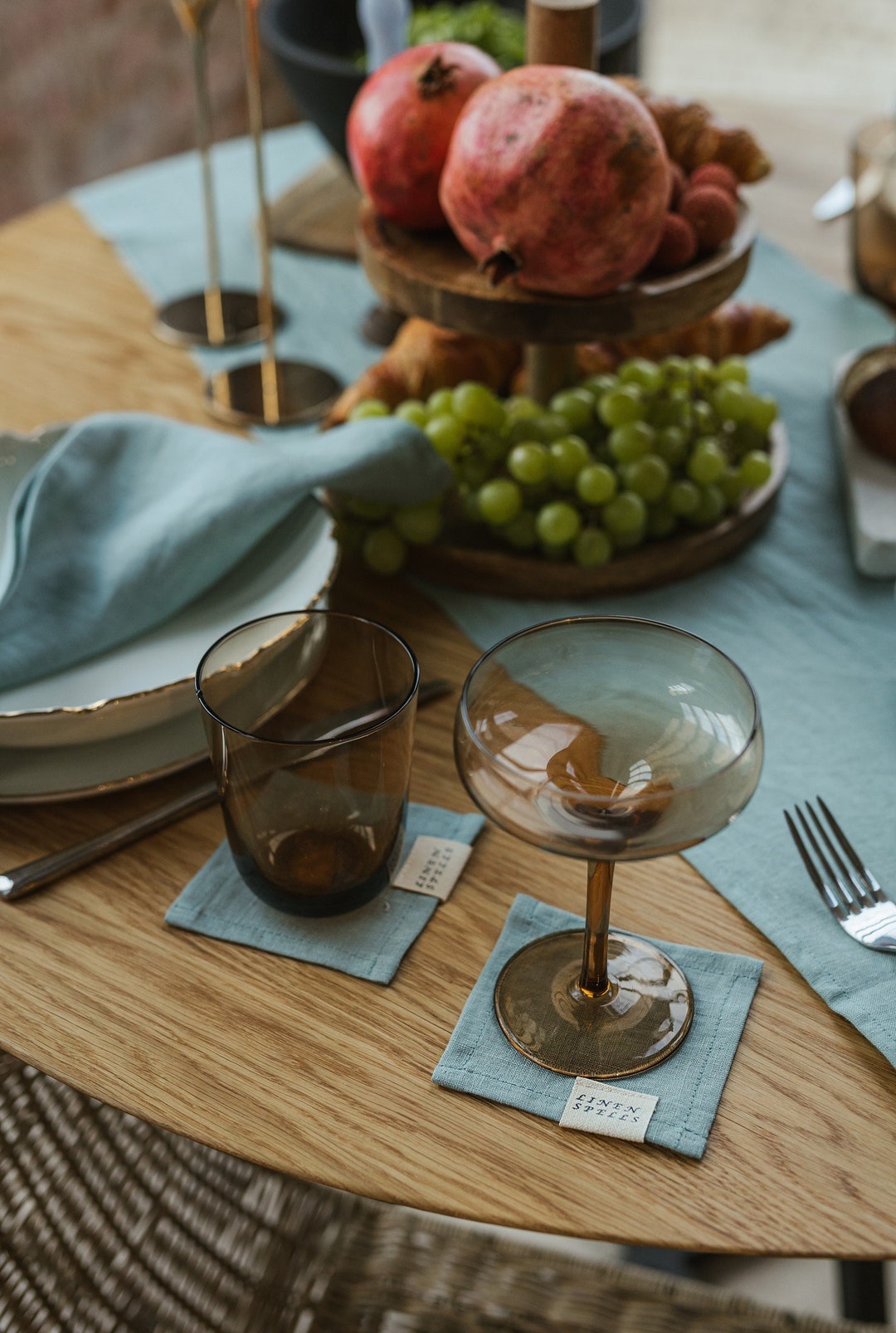 Set of 4 Linen Coasters in Mint Color, Eco Friendly Natural Organic 100 ...