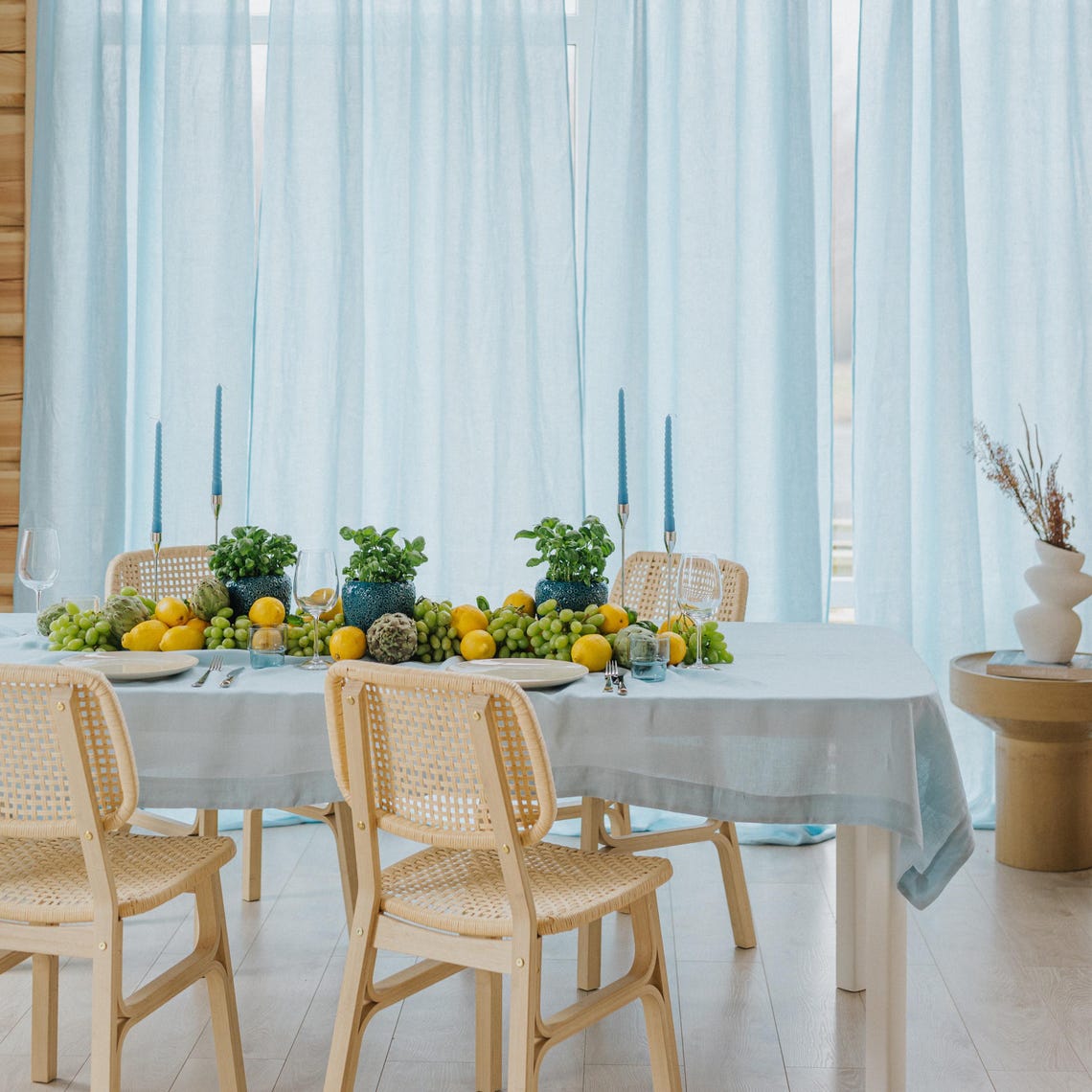 Sky Blue Linen Tablecloth in Round, Rectangular or Square Shape, 100% ...