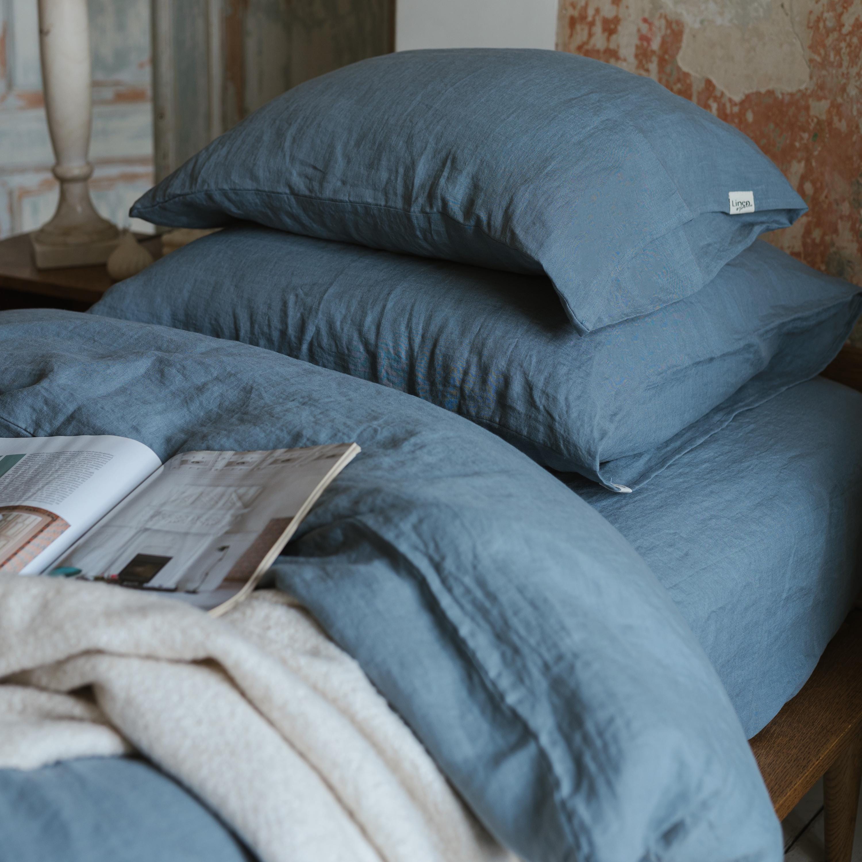 Organic Blue Linen Duvet Cover: King or Queen Bedding Set, Sky Blue ...