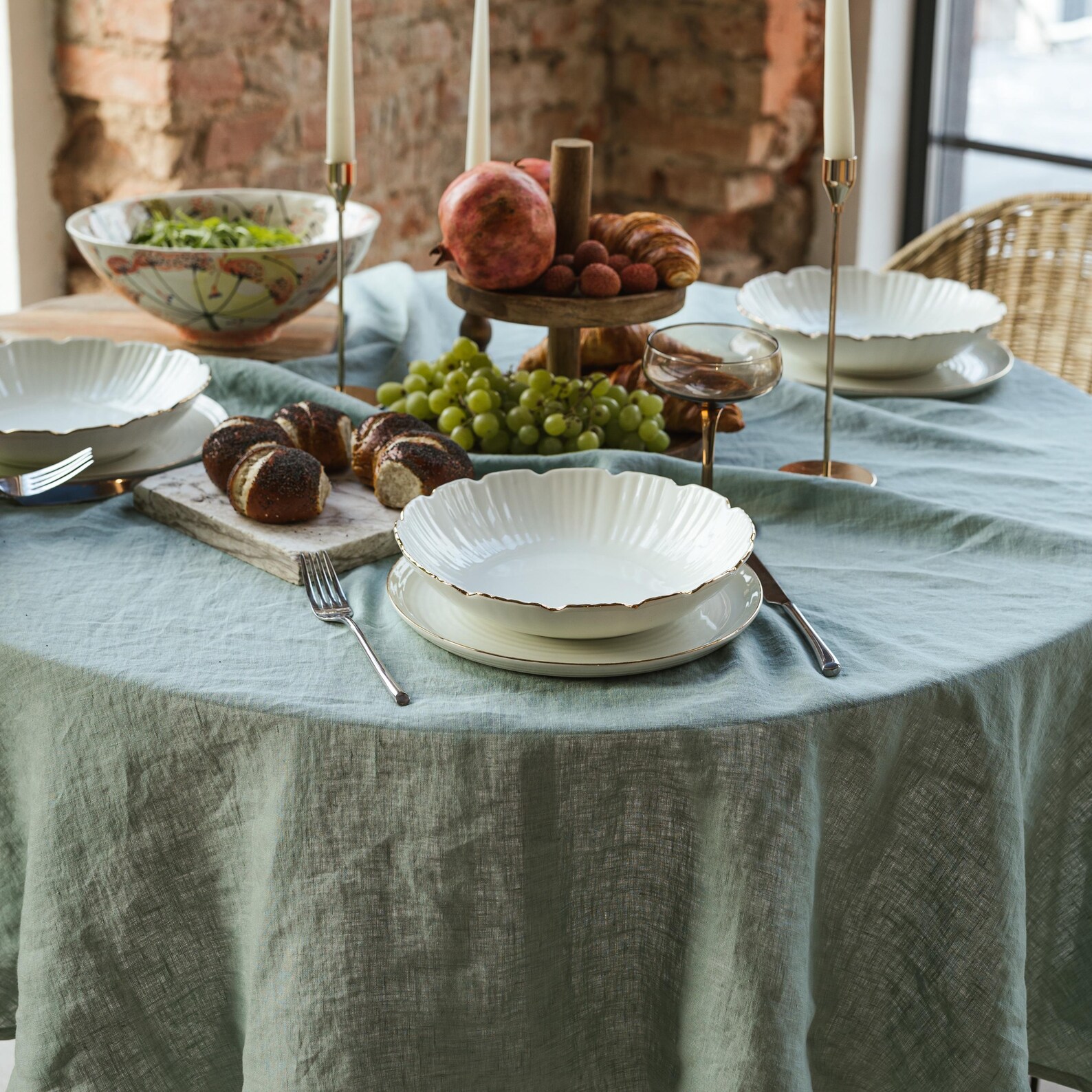 Ocean Mint Linen Tablecloth in Round, Rectangular or Square Shape, 100% ...
