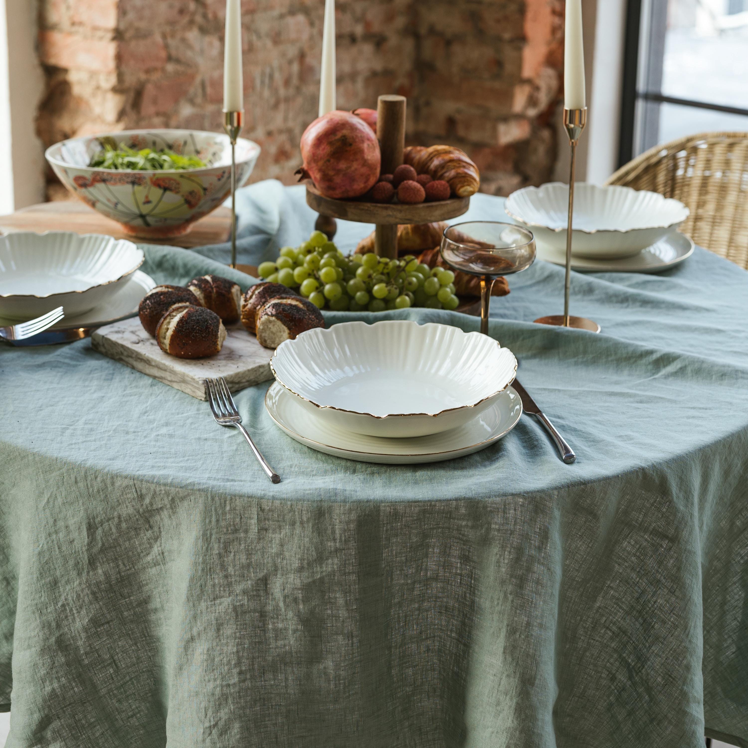 Ocean Mint Linen Tablecloth in Round, Rectangular or Square Shape, 100% ...