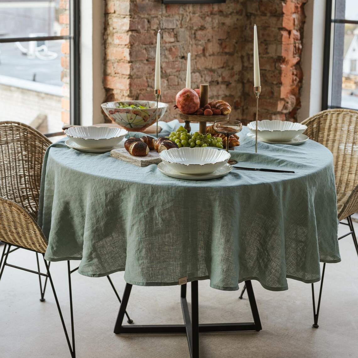 Ocean Mint Linen Tablecloth in Round, Rectangular or Square Shape, 100% ...