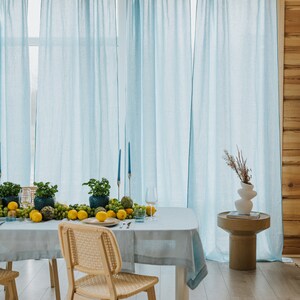 Sky Blue Linen Tablecloth in Round, Rectangular or Square Shape, 100% ...