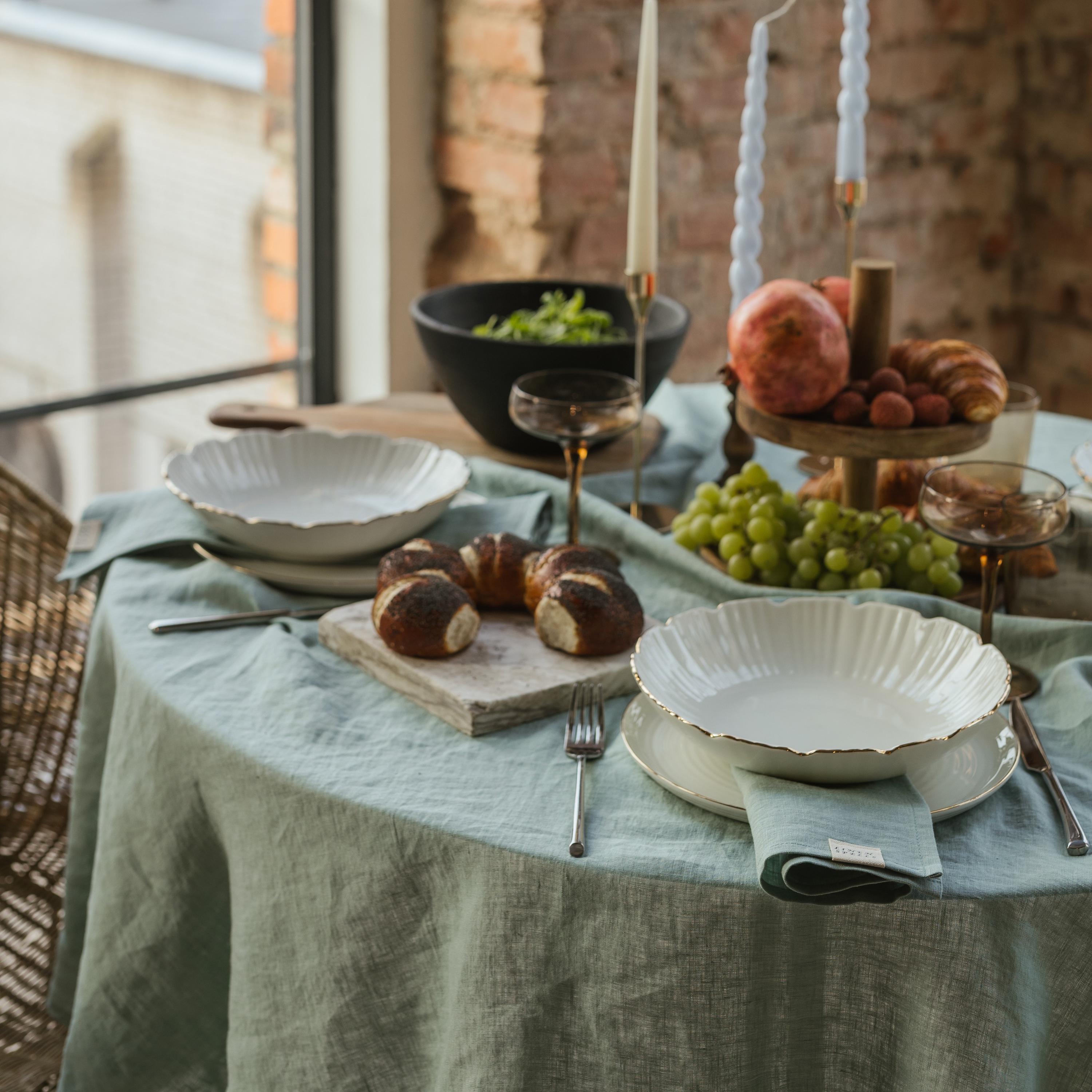 Ocean Mint Linen Tablecloth in Round, Rectangular or Square Shape, 100% ...