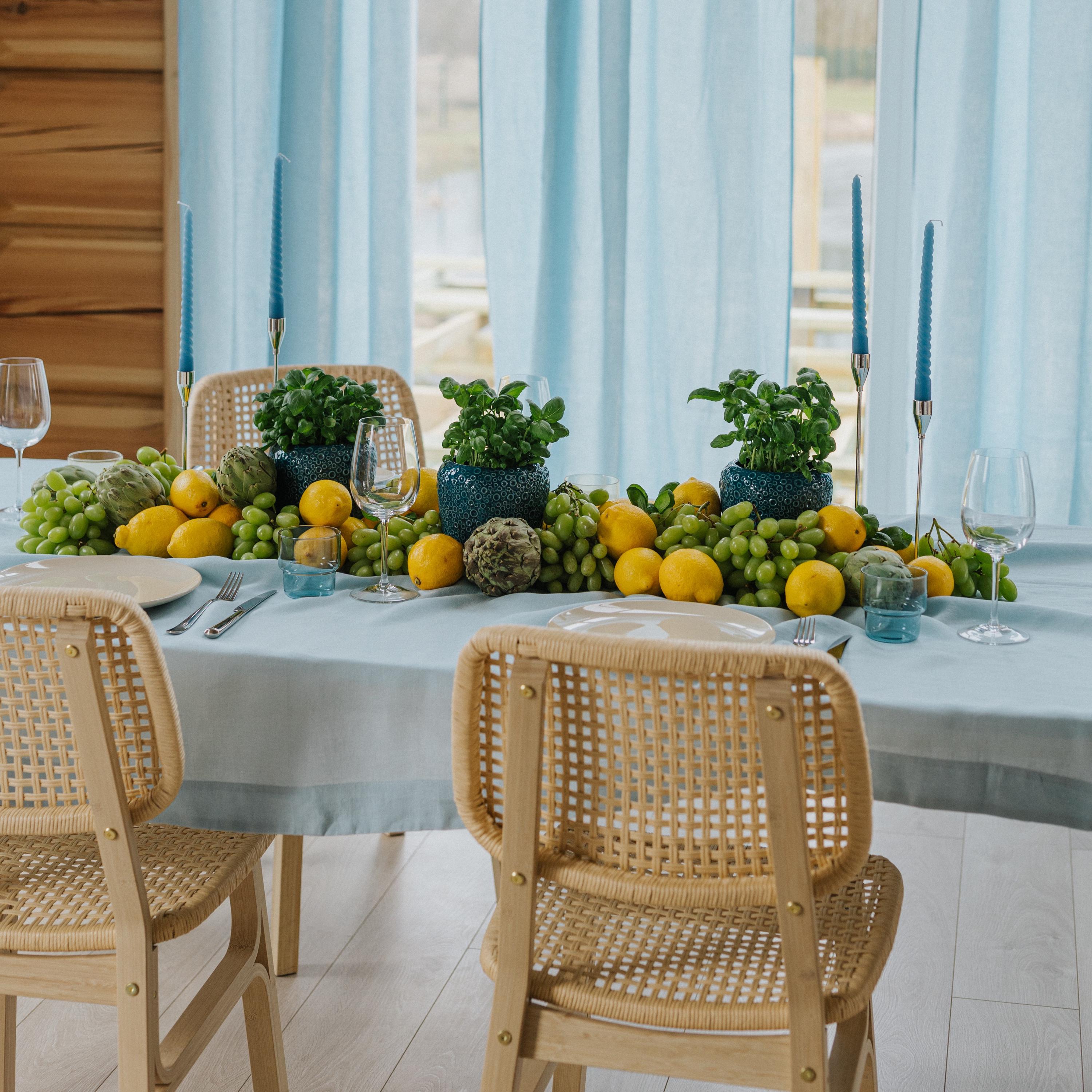 Sky Blue Linen Tablecloth in Round, Rectangular or Square Shape, 100% ...