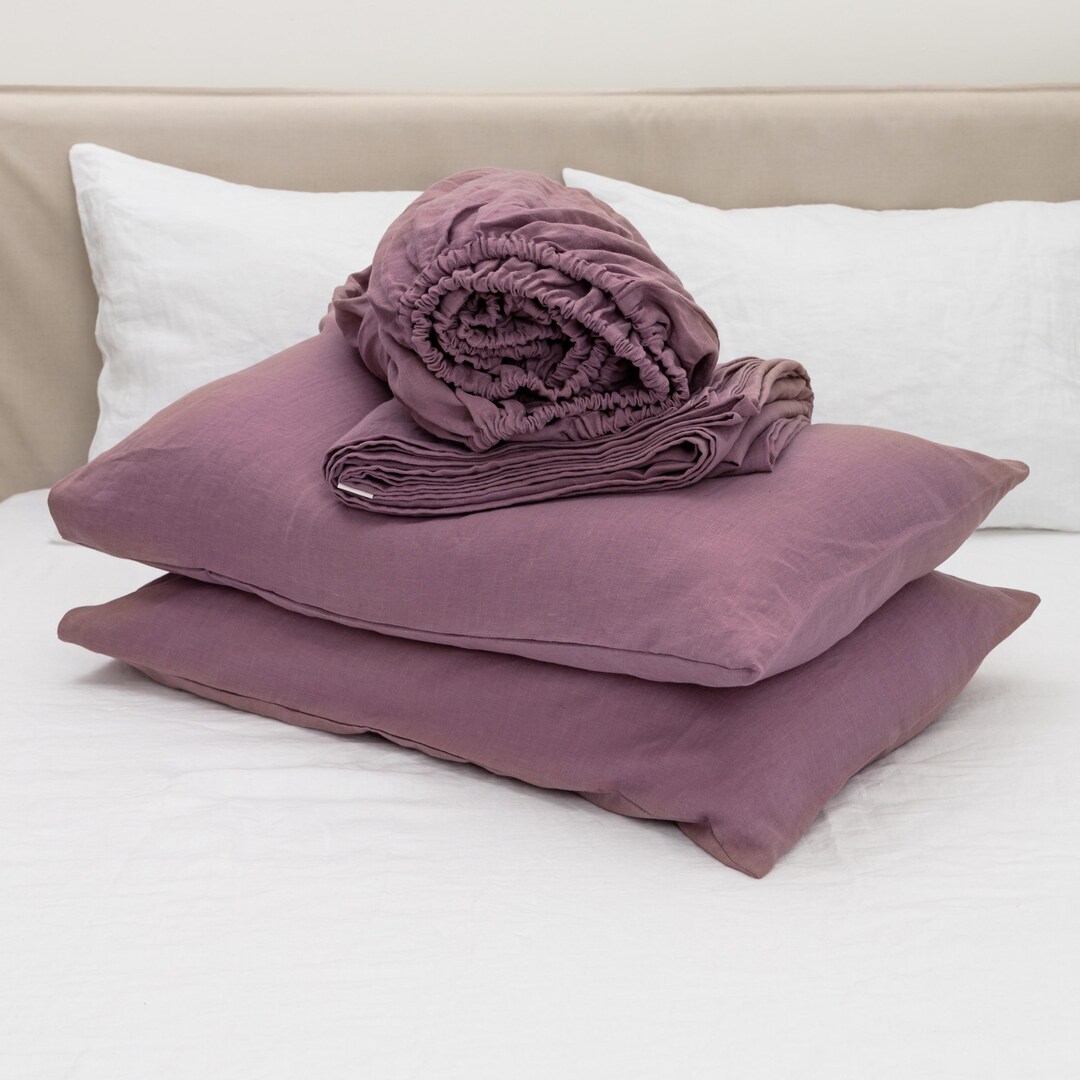 Woodrose Linen Sheet Set: Stone Washed Bedding With Pillowcases - Etsy