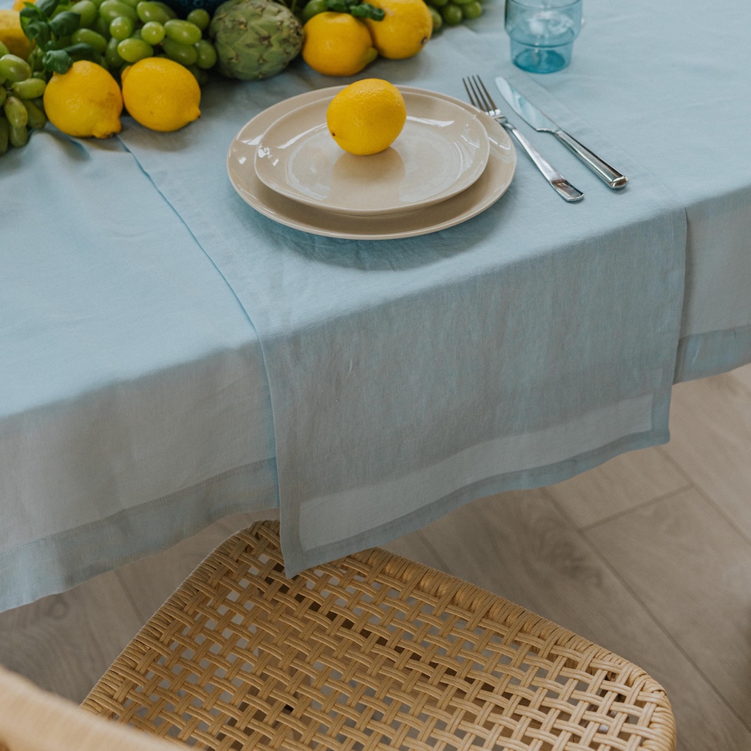 Sky Blue Color Linen Table Runner, Linen Table Cloth, Long Organic ...