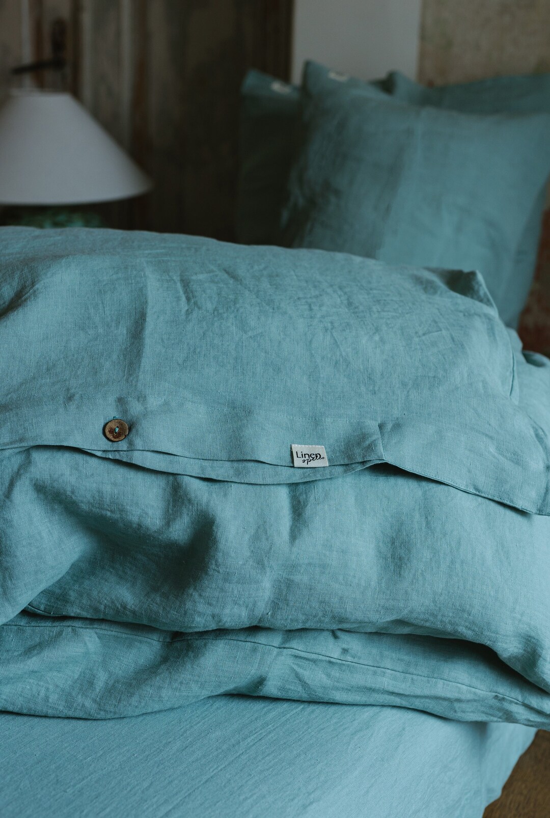 Ocean Mint Linen Button Duvet Cover in Double, Single & Other Custom ...
