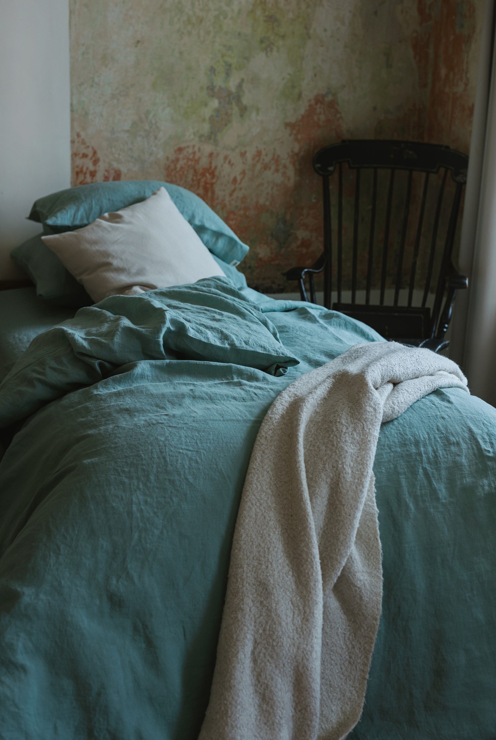 Ocean Mint Linen Bedding Set: 1 Duvet Cover and 2 Pillowcases, Handmade ...