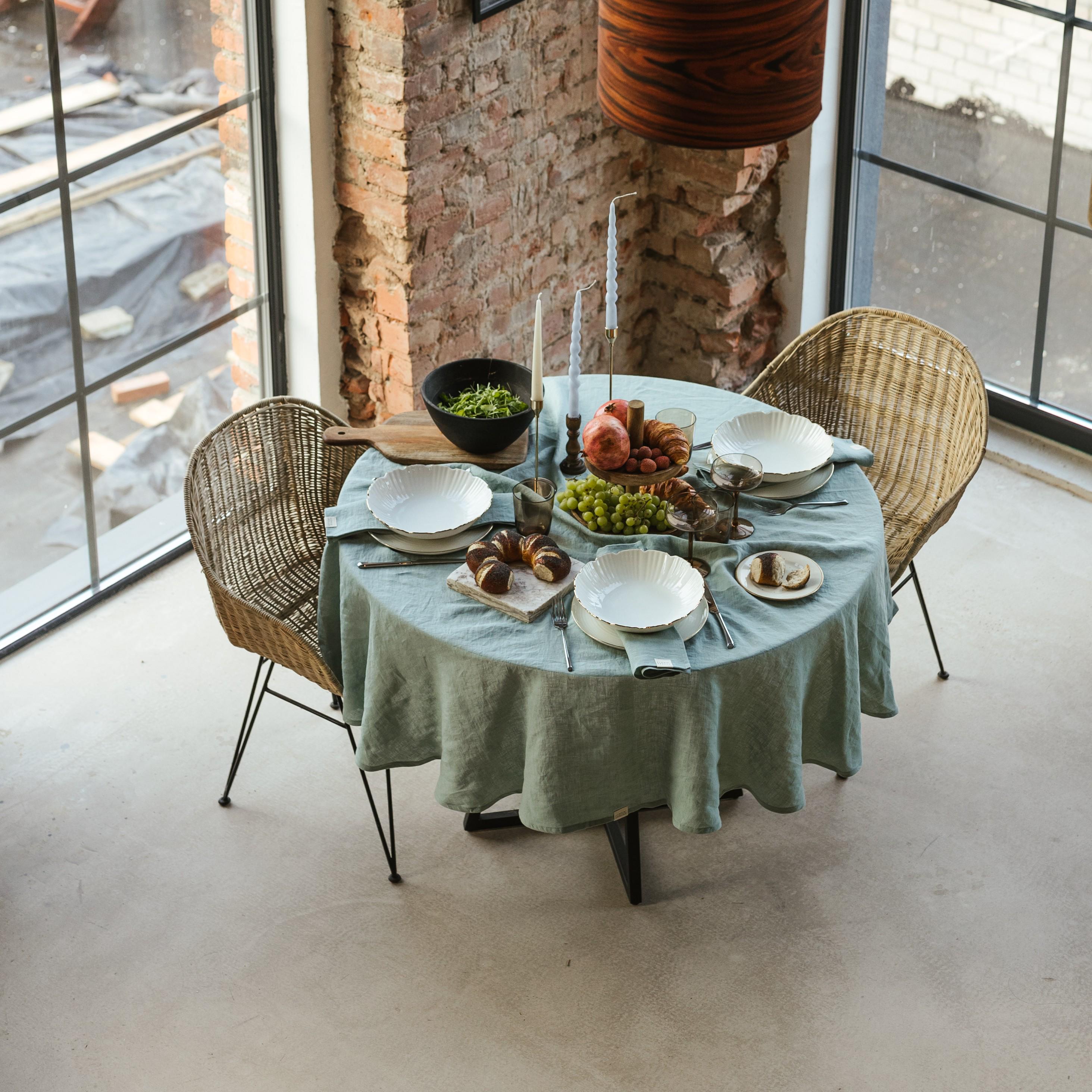 Ocean Mint Linen Tablecloth in Round, Rectangular or Square Shape, 100% ...
