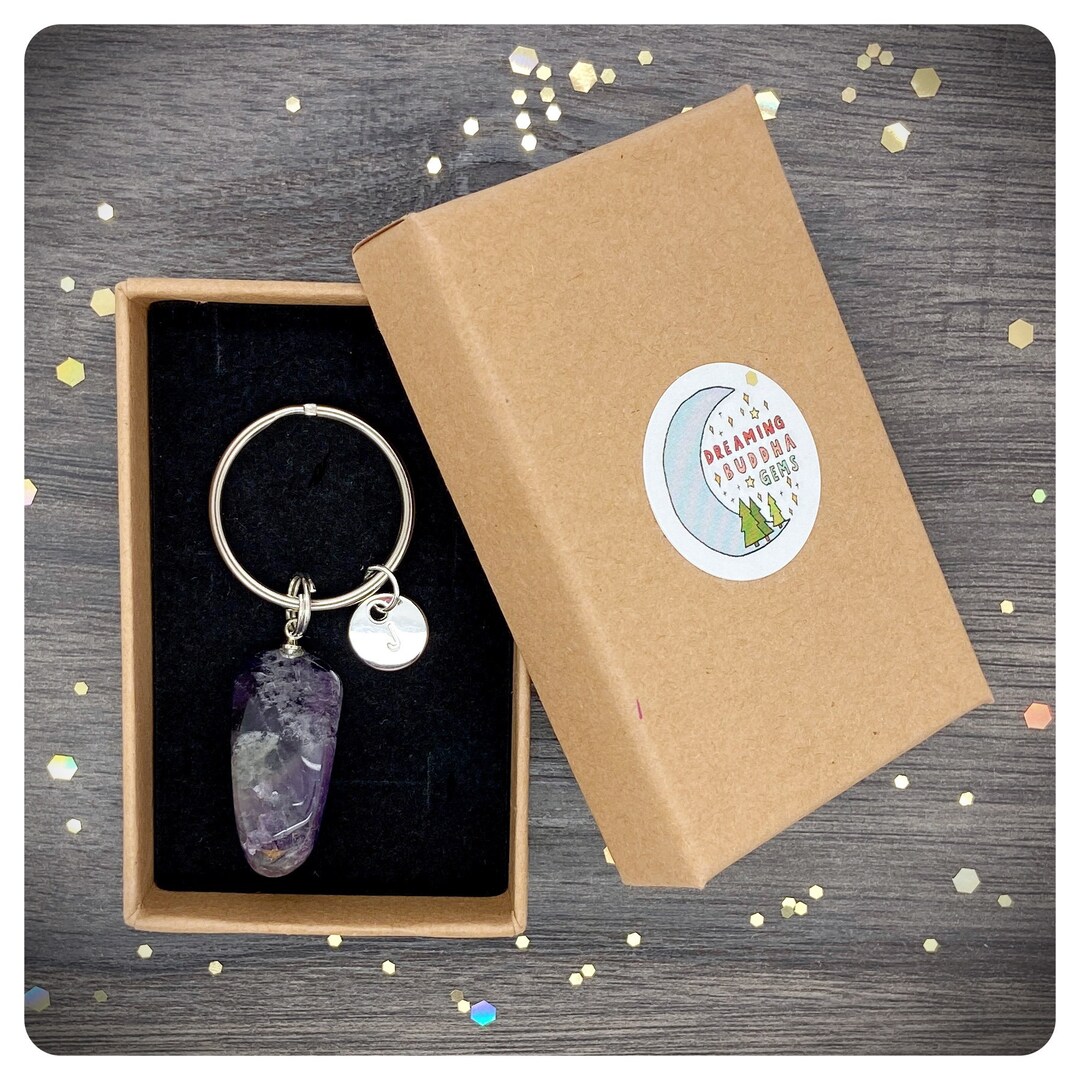 Purple Amethyst Crystal Keyring, Personalised Healing Keychain - Etsy UK