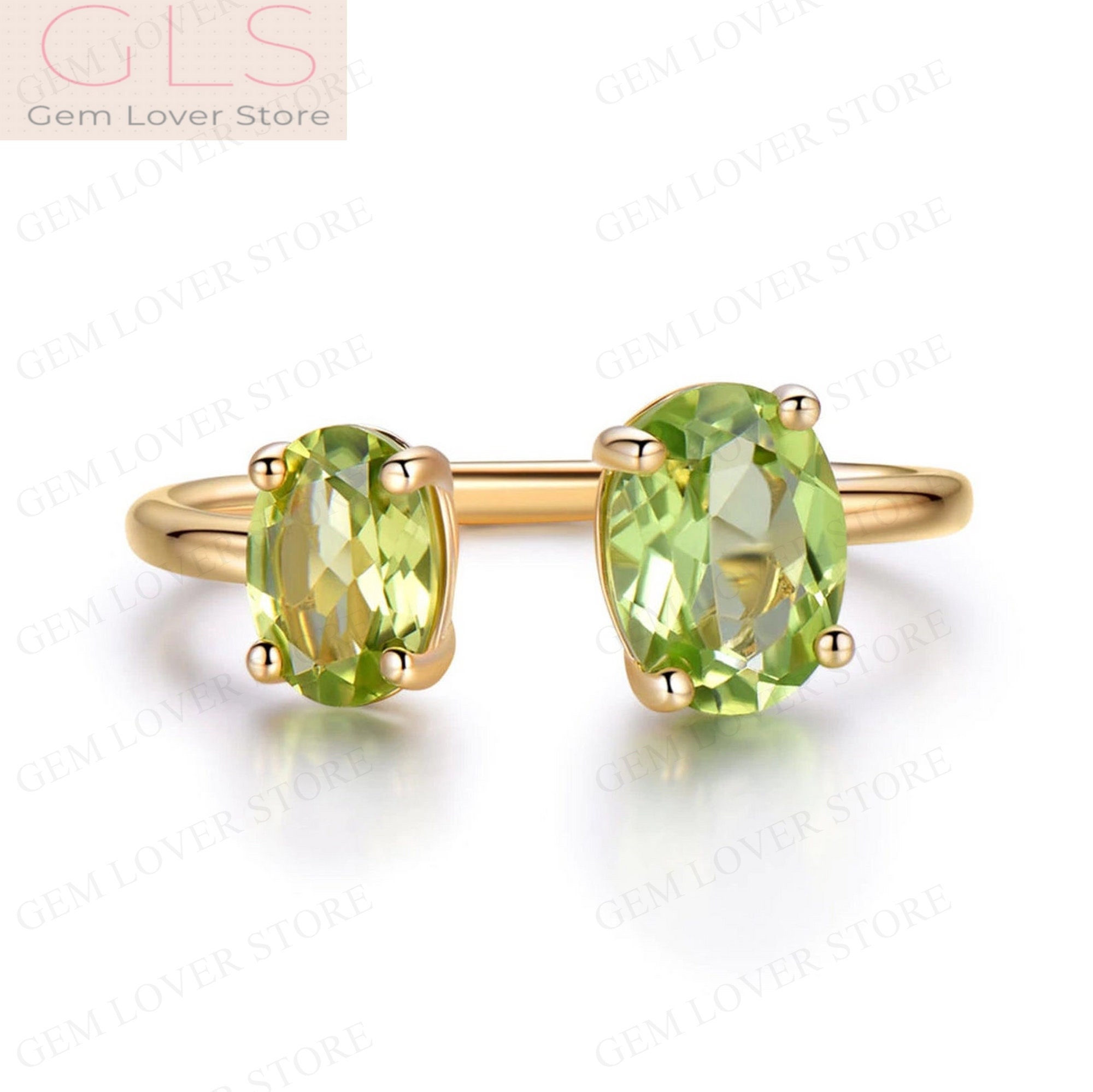 Natural Unique Peridot Ring Two Gemstones Band 14k Yellow gold | Etsy