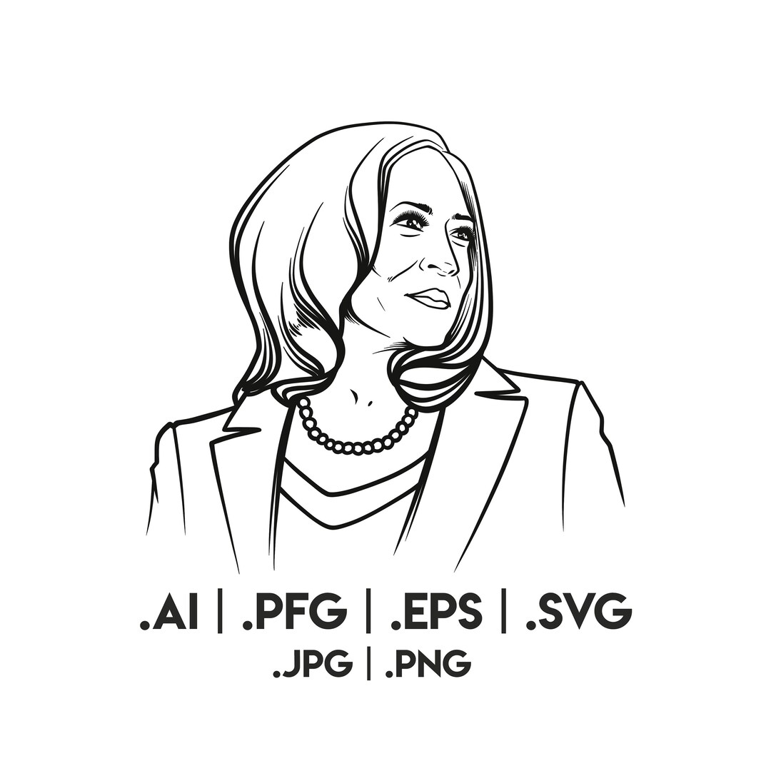 Kamala Harris Line Art Portrait, SVG PNG Vice President Harris, Digital ...