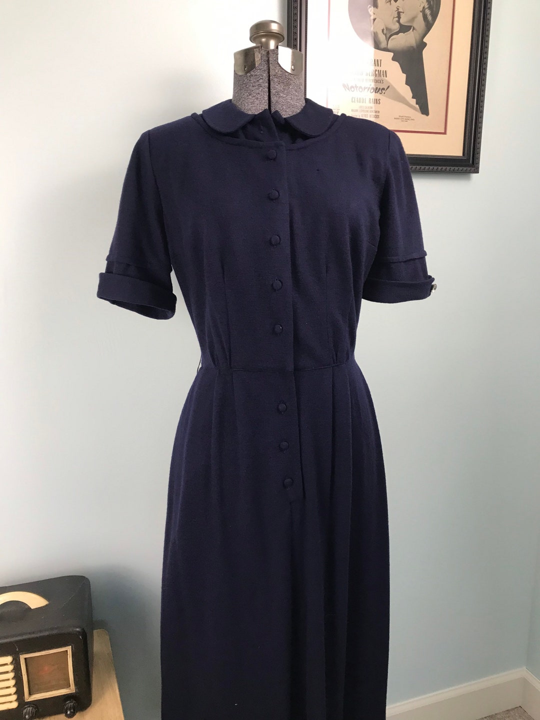 1950s Vintage Blue Wool Dress / 50s Retro Wiggle Secretary - Etsy
