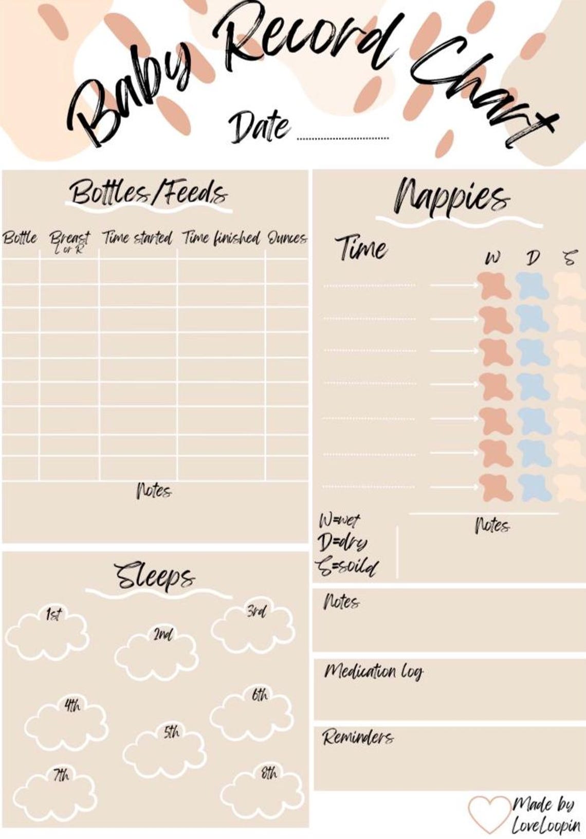 Newborn Baby Record Chart-printable - Etsy