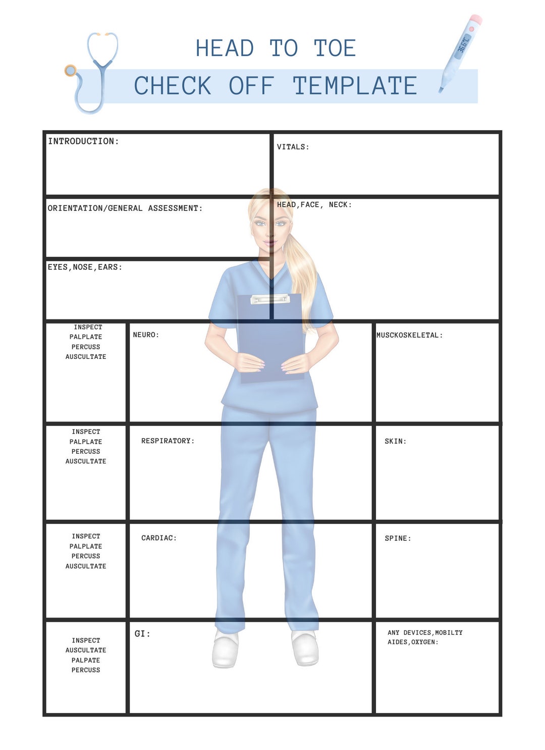 Nursing Head to Toe Template - Etsy Australia