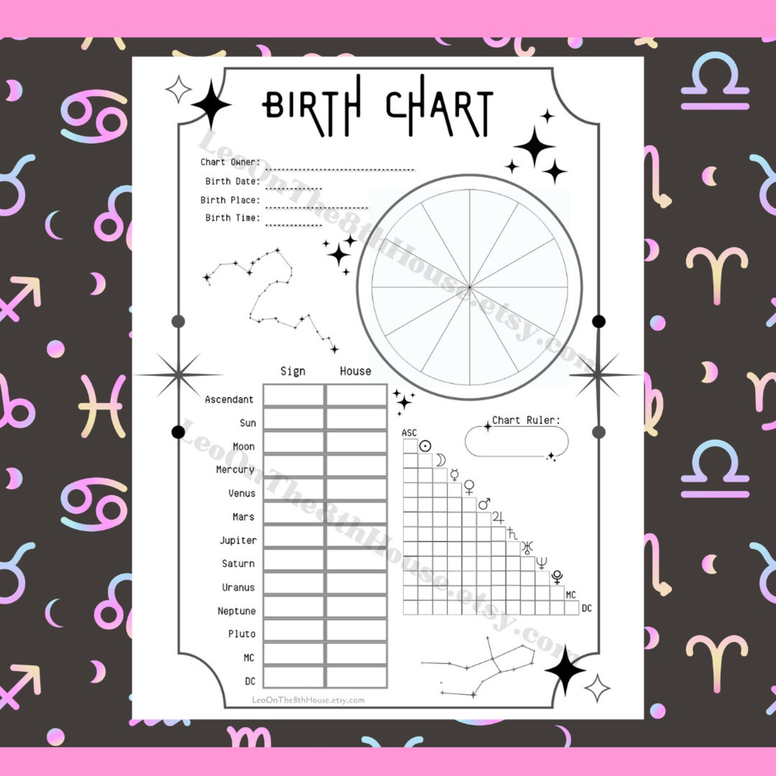 PRINTABLE BLANK ASTROLOGY Birth Chart Custom Blank Birth Chart - Etsy