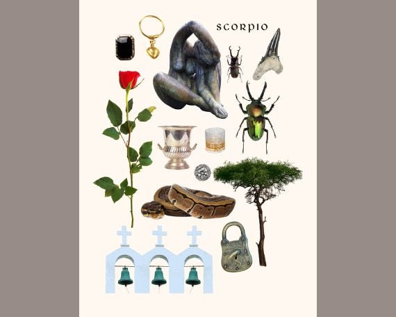 Scorpio Zodiac Collage Art Print: Eclectic Astrology Poster (digital ...