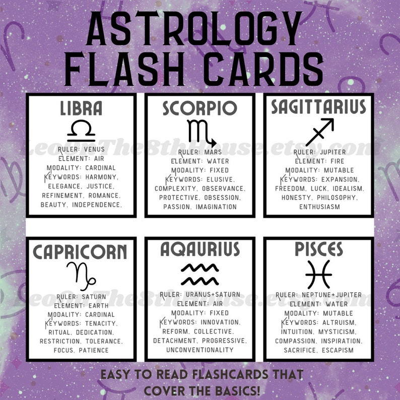 ASTROLOGY PRINTABLE Flash Cards | INSTANT Download | Zodiac Sign Study ...