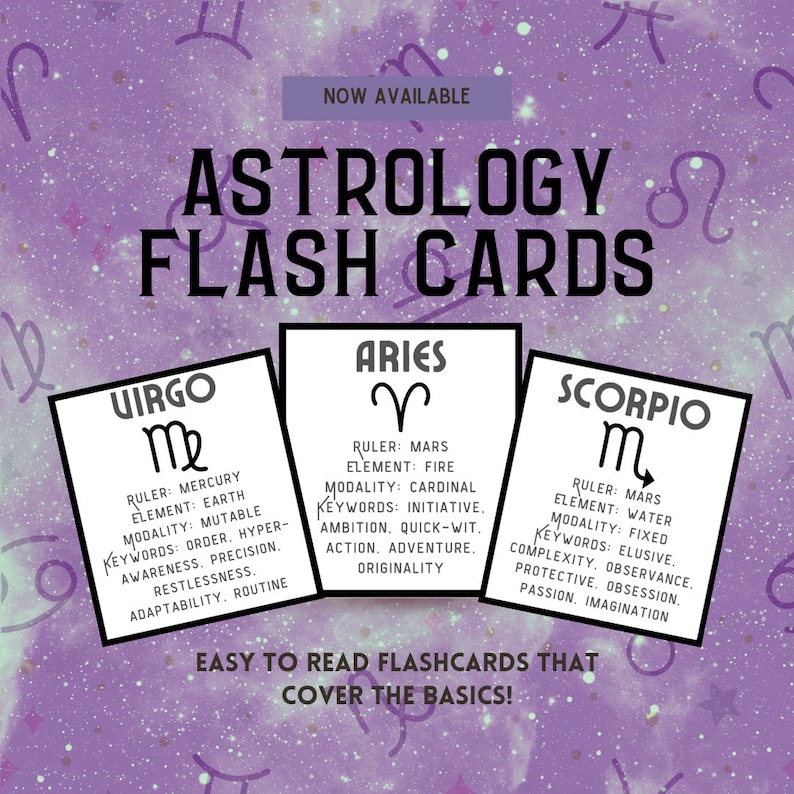ASTROLOGY PRINTABLE Flash Cards | INSTANT Download | Zodiac Sign Study ...