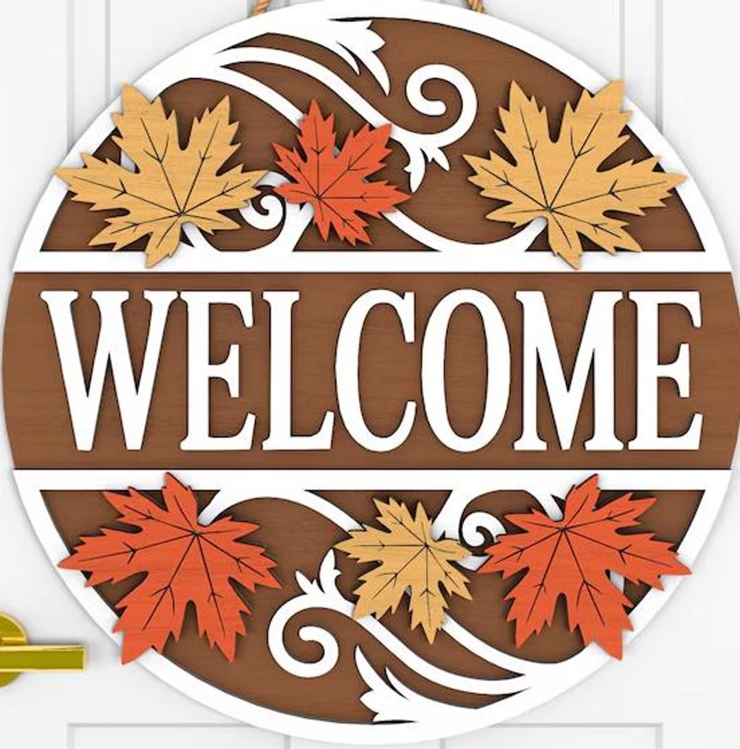 Fall- Welcome Leaves Door Hanger Diy | Wood Door Hanger Diy | Door ...