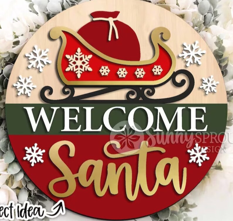 Welcome Santa Sleigh Door Hanger Diy | Door Hanger Diy | Door Hanger ...