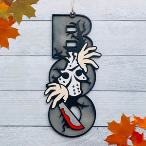 18" BOO Friday the 13th Hanger Diy | Door Hanger Diy | Wood Door Hanger ...