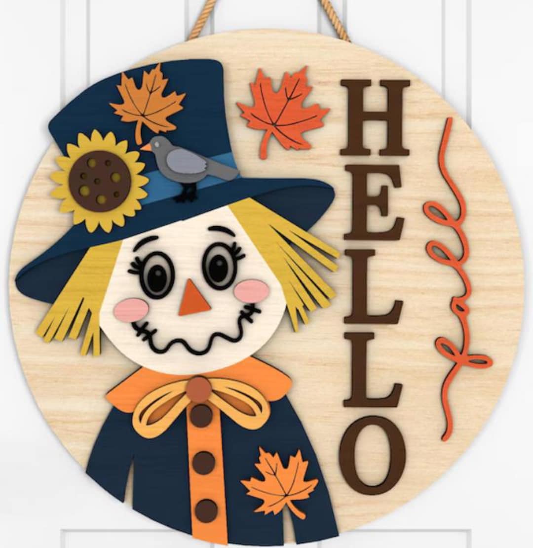 Fall- Scarecrow Hello Fall Door Hanger Diy | Wood Door Hanger Diy ...