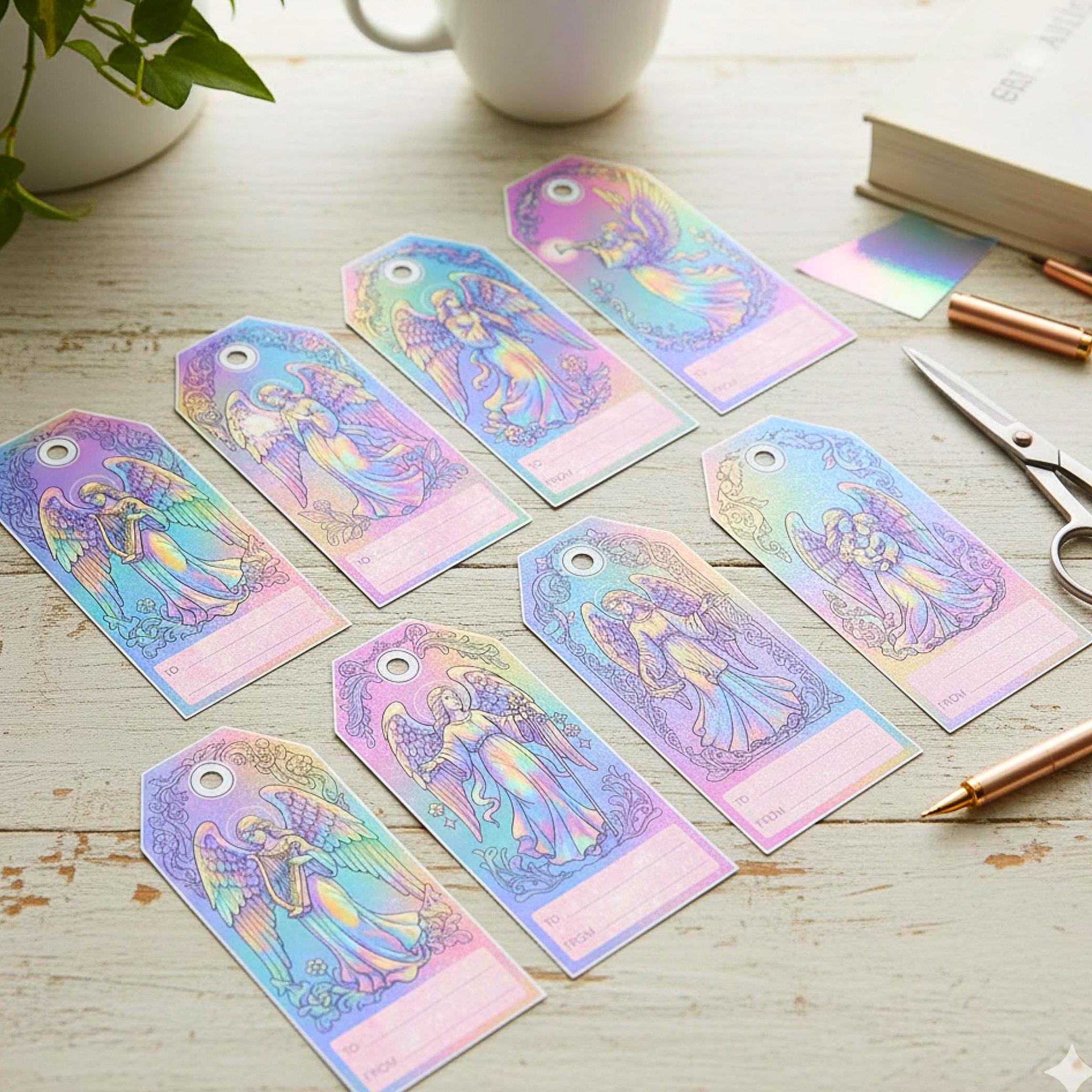 Holographic Angel to / From Tags PNG Printable. Printable Tags for ...