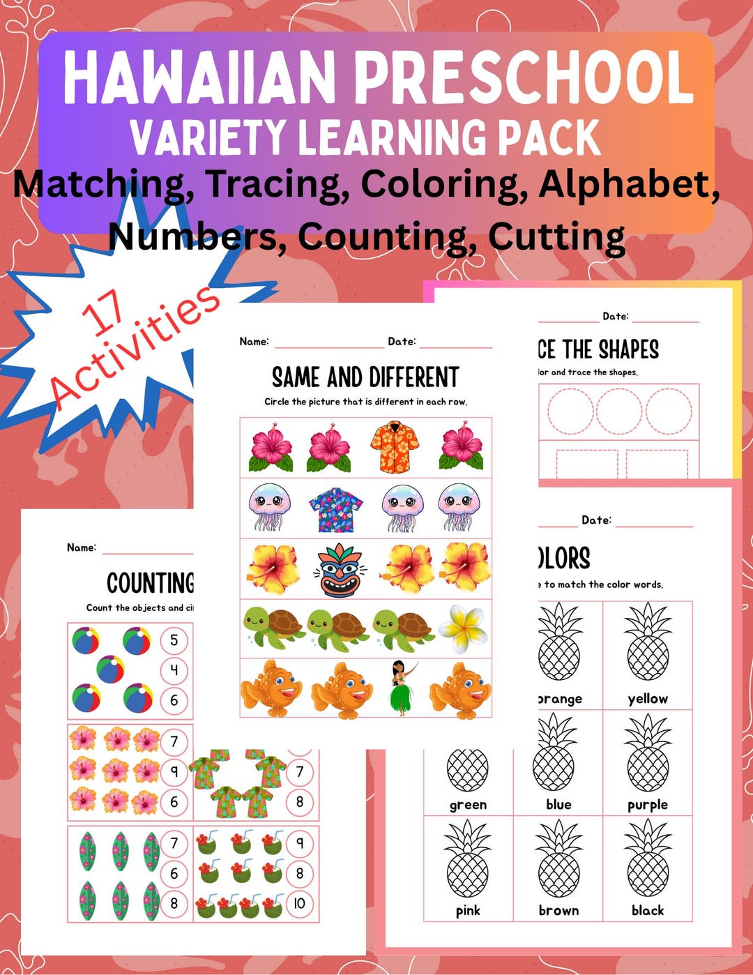 Hawaiian Preschool Learning Pack | Printable Activities for Kids ...