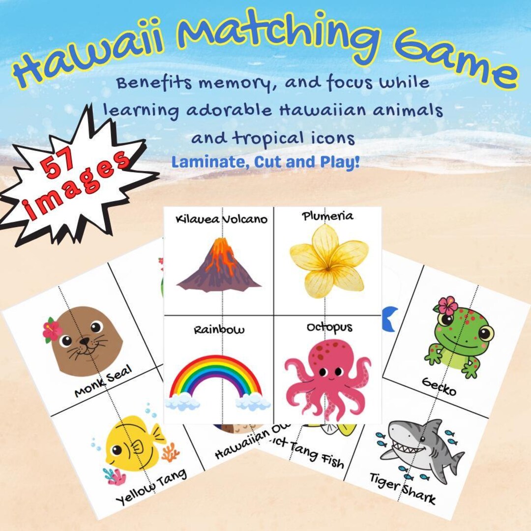 Hawaii Matching Game Autism Learning Activity Printable Memory Cards ...