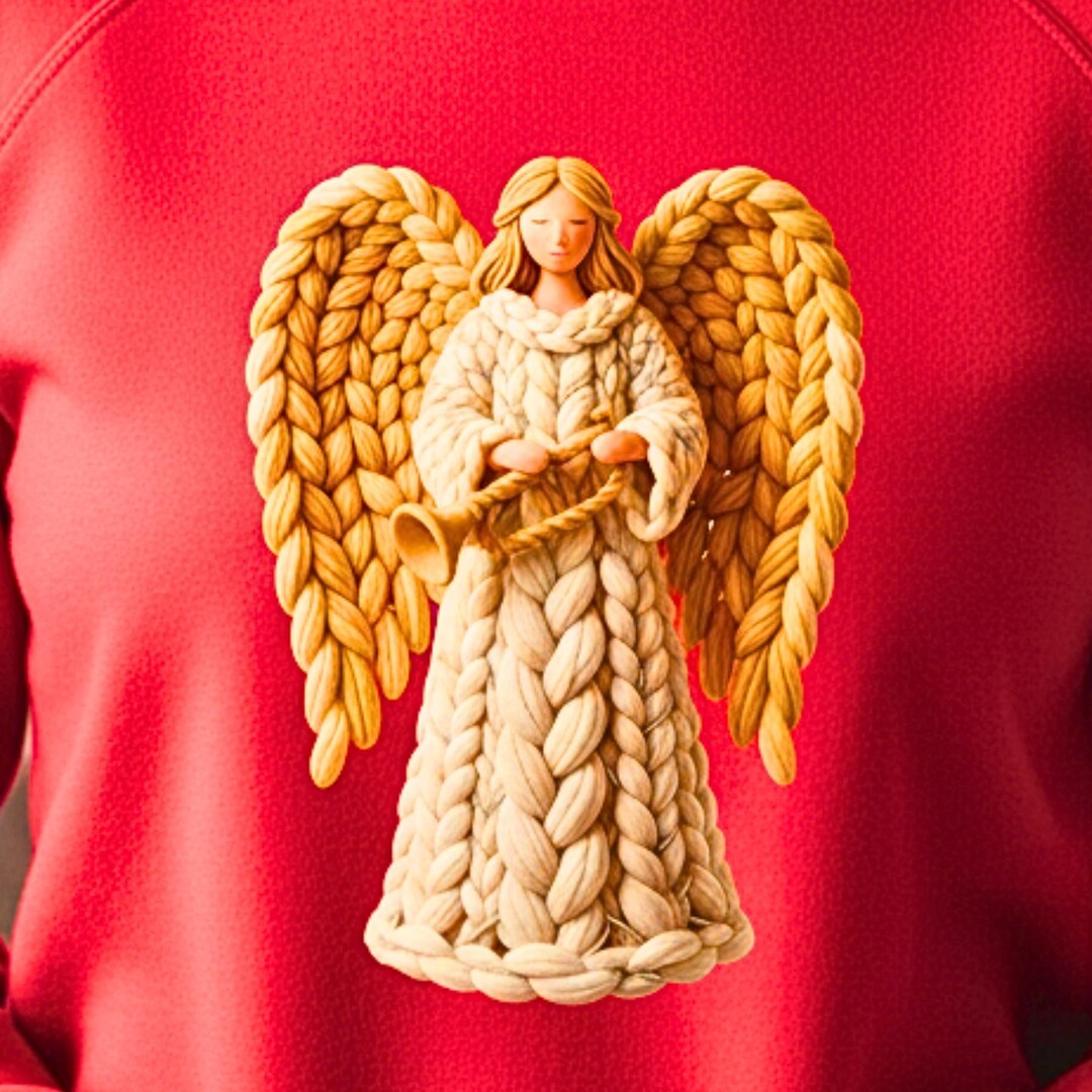 3D Yarn Angel PNG Printable, Chunky Knit Angel Sweatshirt, Gabriel ...