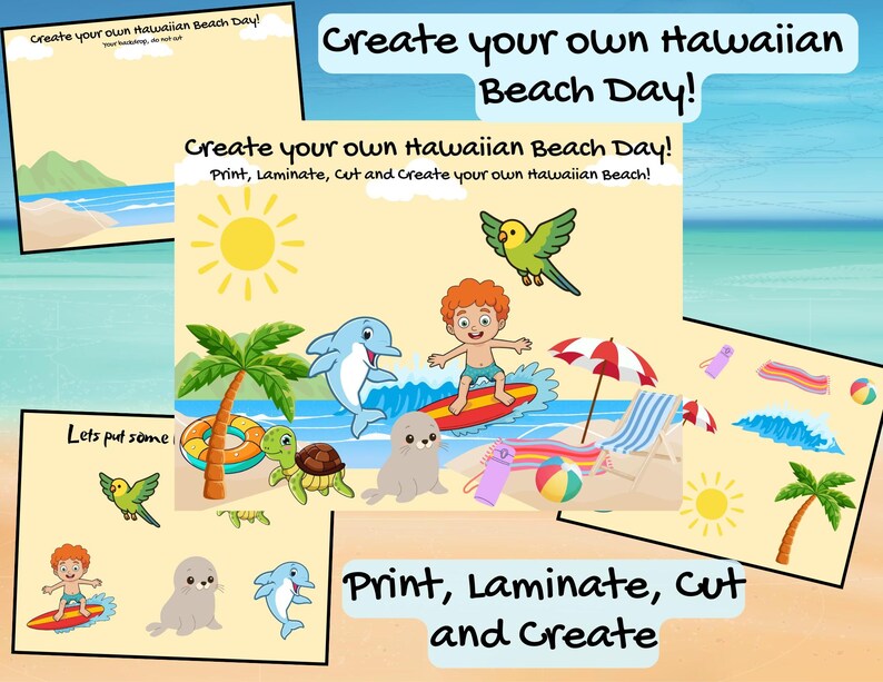 Beach Scene Cut and Paste Printable | Fine Motor Activity (PDF Pattern ...