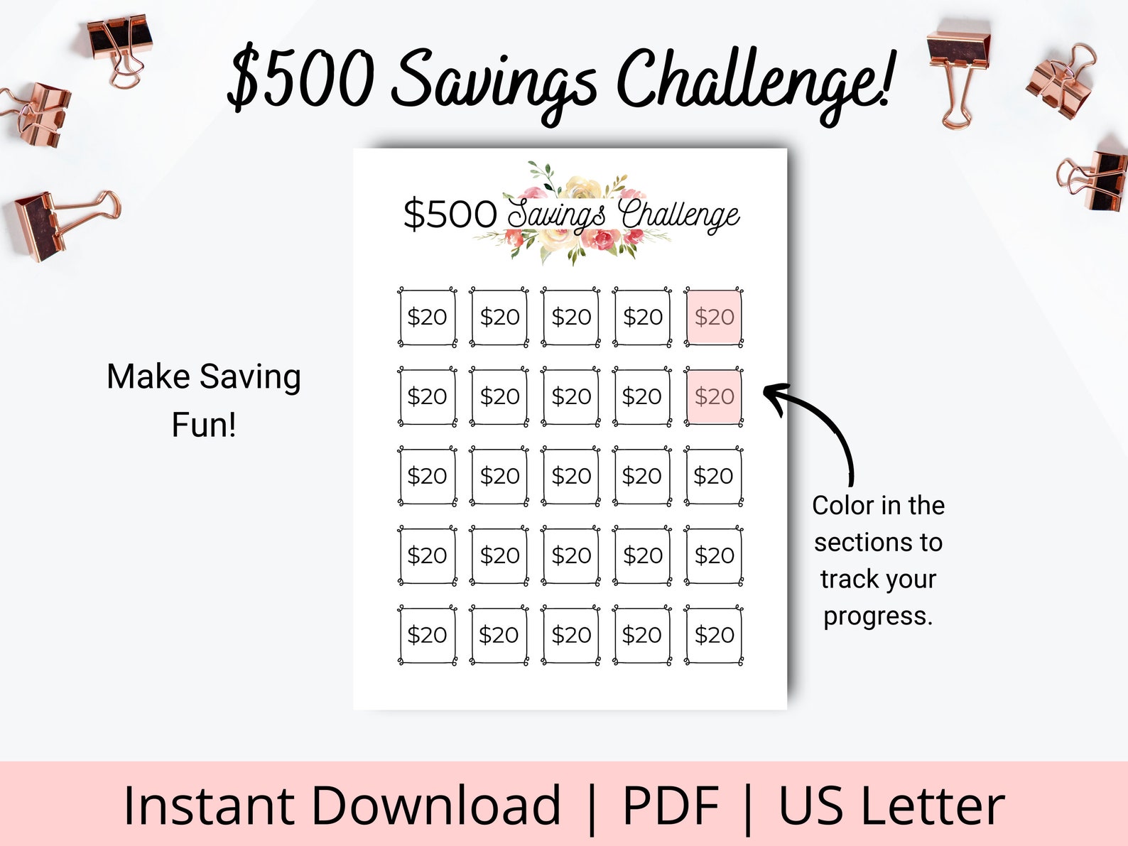 500 Savings Challenge - Starter Emergency Fund Printable - Cash Saving ...