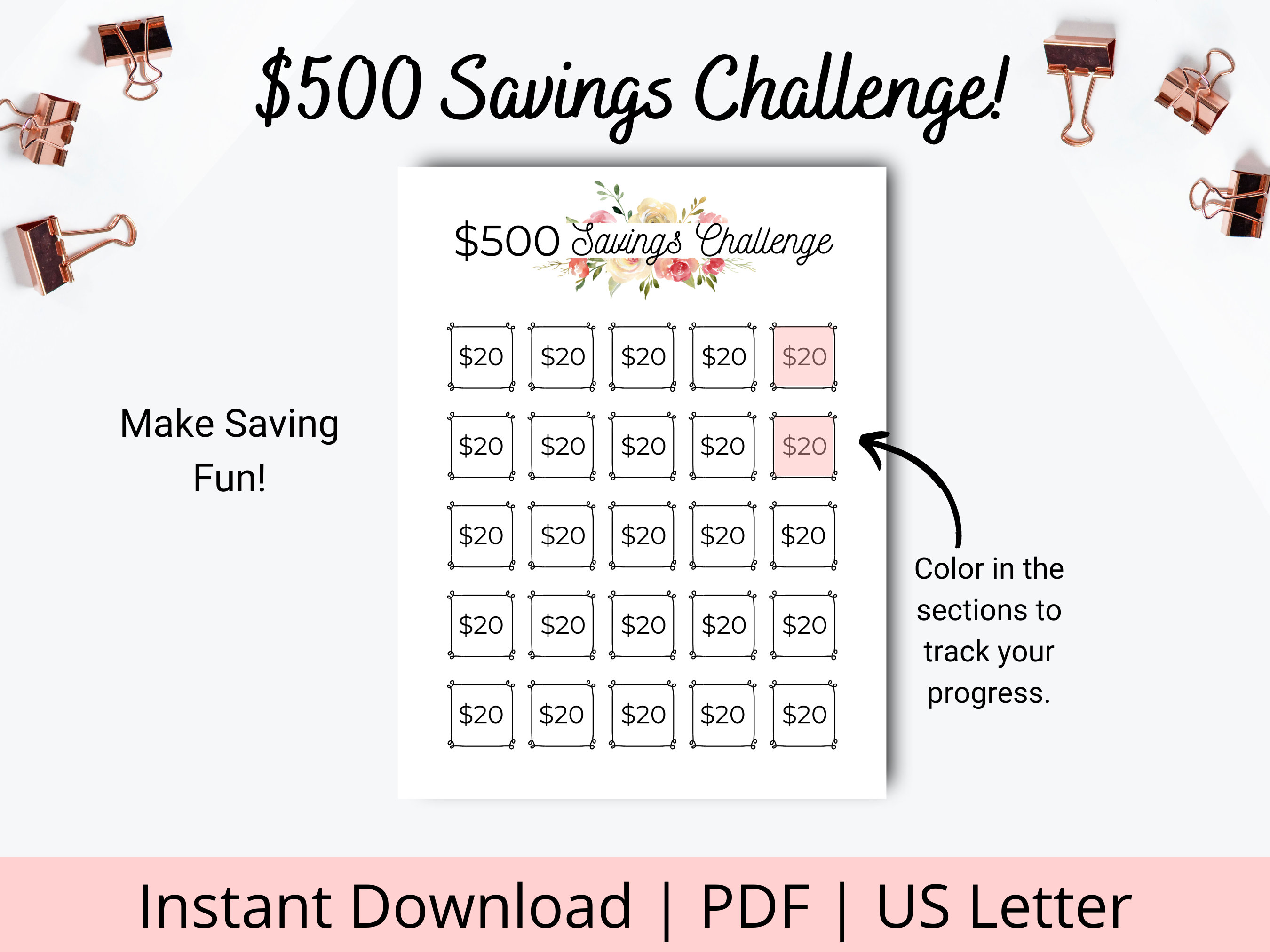 500 Savings Challenge - Starter Emergency Fund Printable - Cash Saving ...
