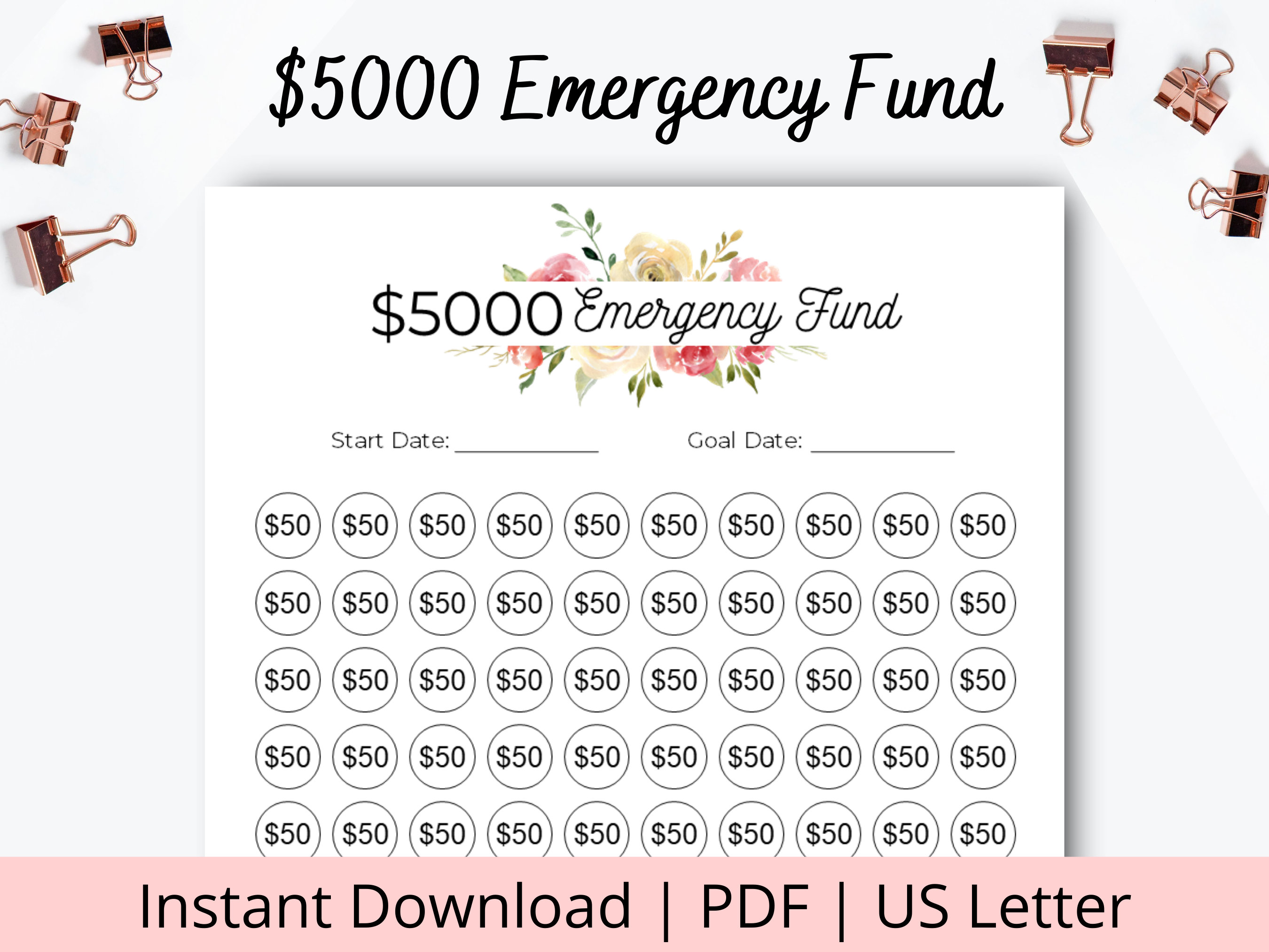 5000 Emergency Fund Template - Savings Challenge 5k - Emergency Funds ...