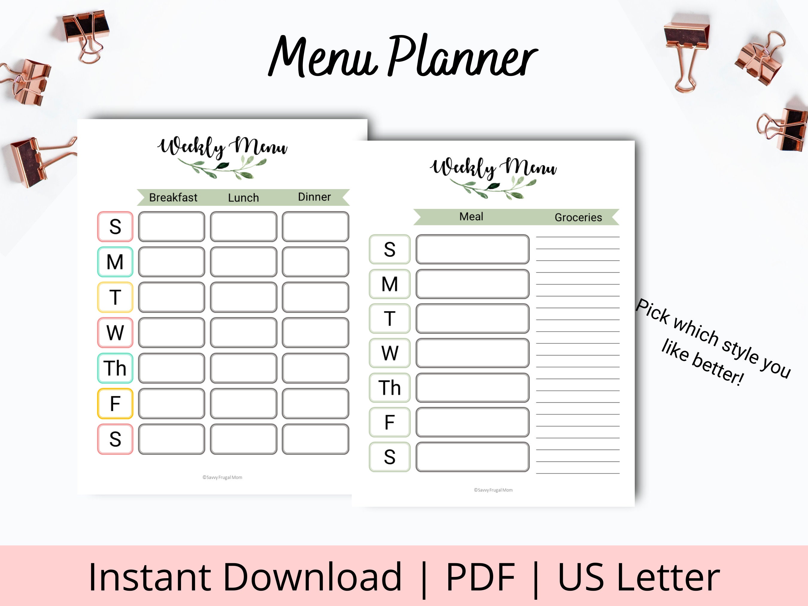 Meal Plan and Grocery List - Weekly Menu Template - Printable Weekly ...
