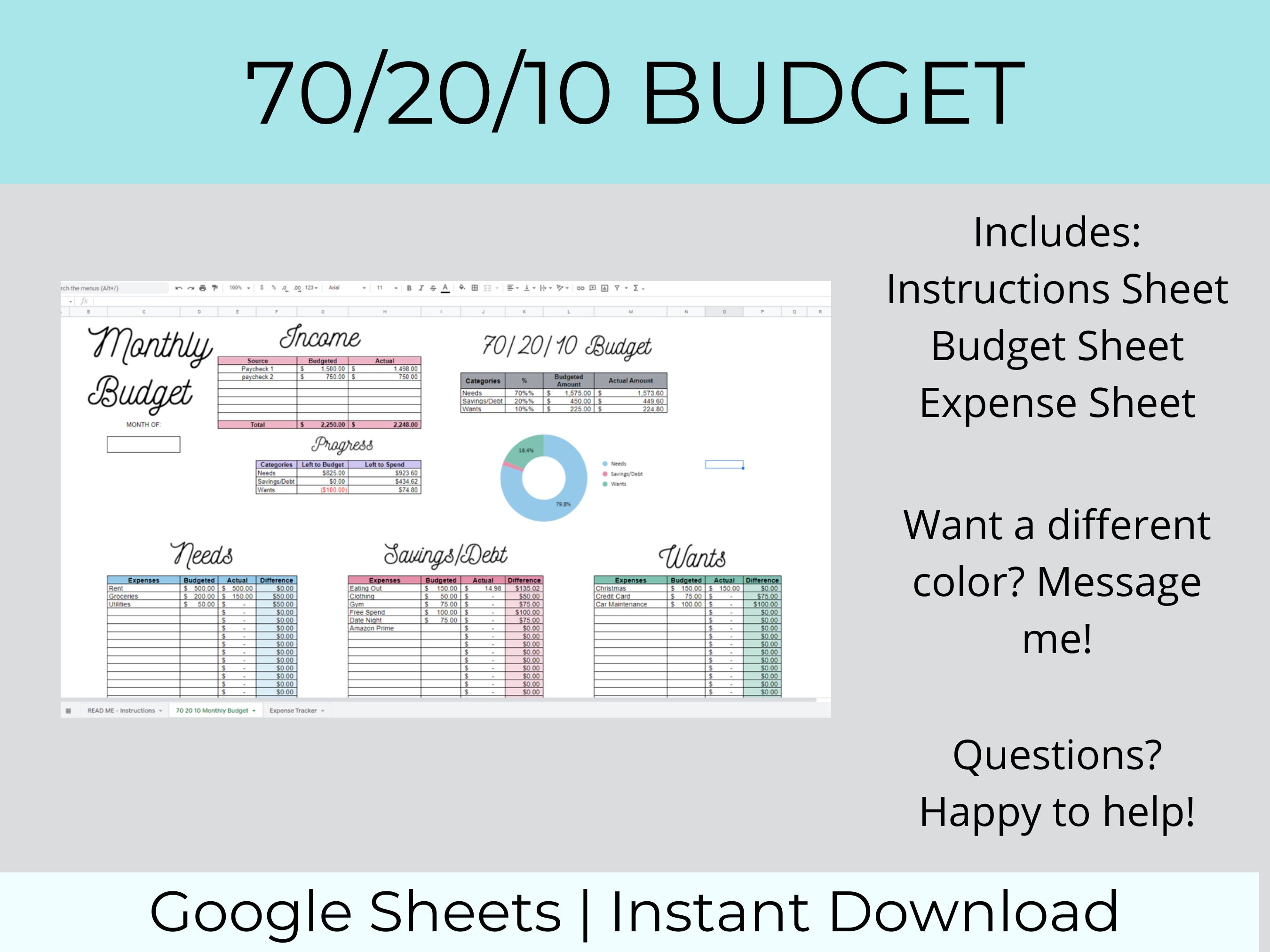 70 20 10 Budget Template - Monthly Budget Google Sheets - 70 20 10 ...