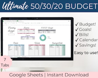 Simple Budget Template for 50/30/20 Rule for Google Sheets - Etsy
