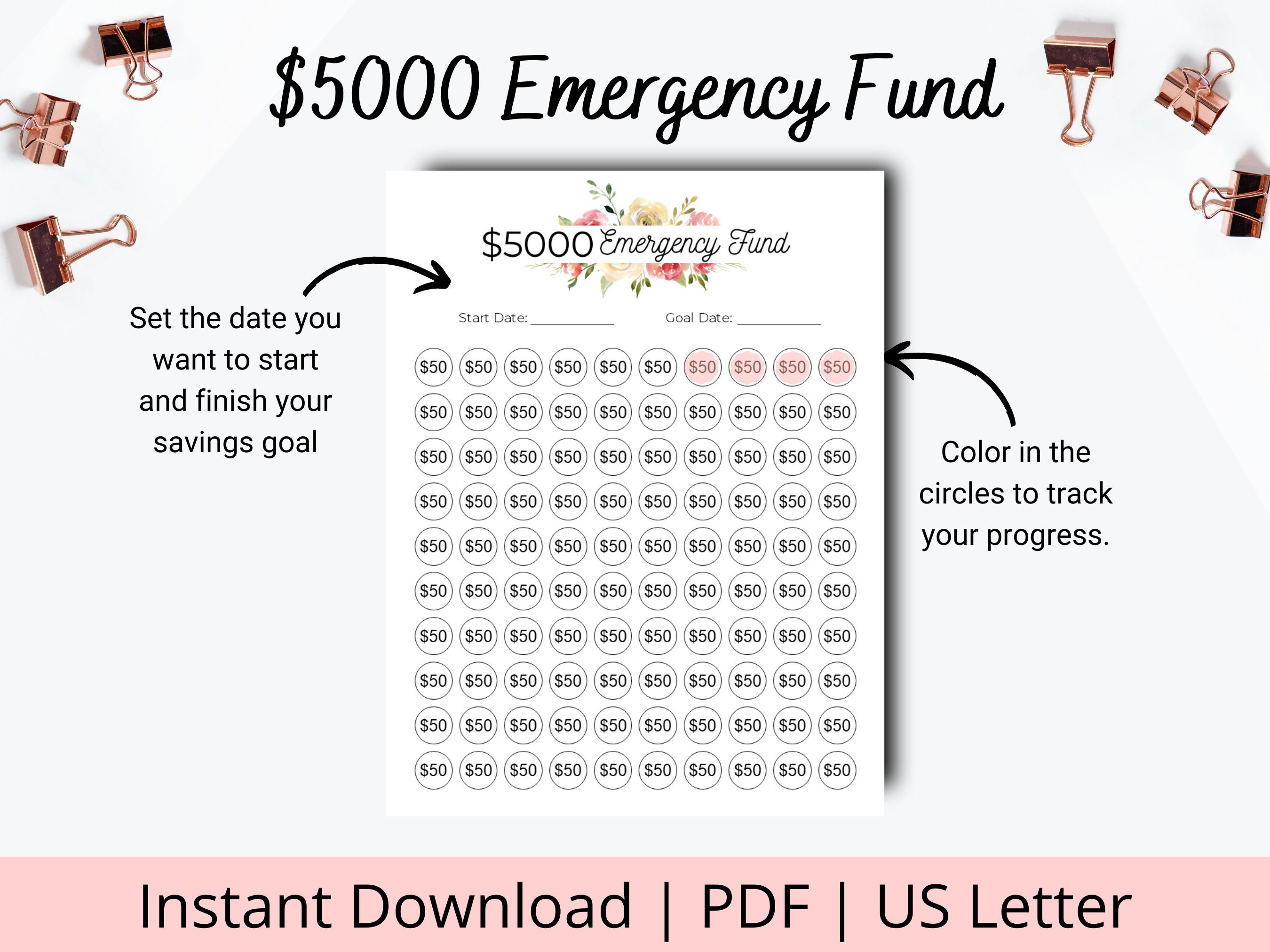 5000 Emergency Fund Template - Savings Challenge 5k - Emergency Funds ...
