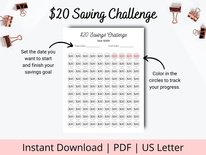 20 Dollar Savings Challenge - 20 Dollar Savings - 2k Savings Challenge ...