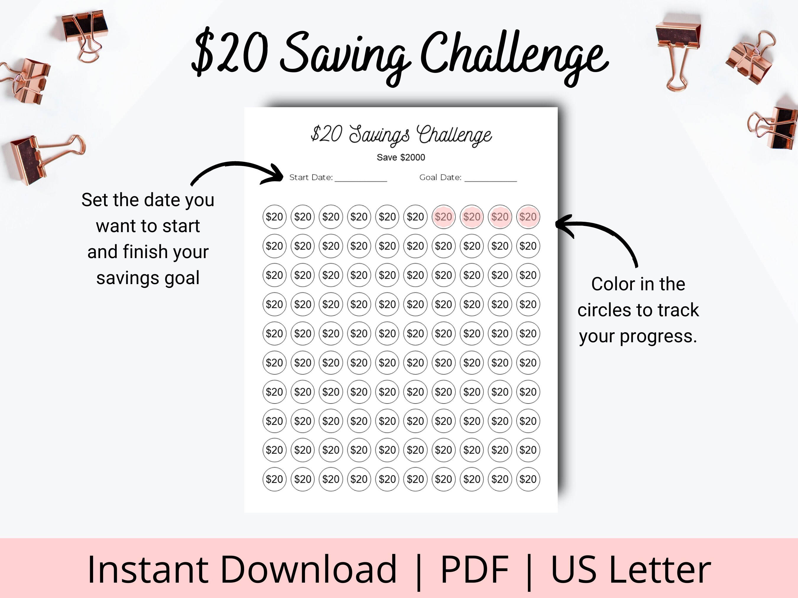 20 Dollar Savings Challenge - 20 Dollar Savings - 2k Savings Challenge ...