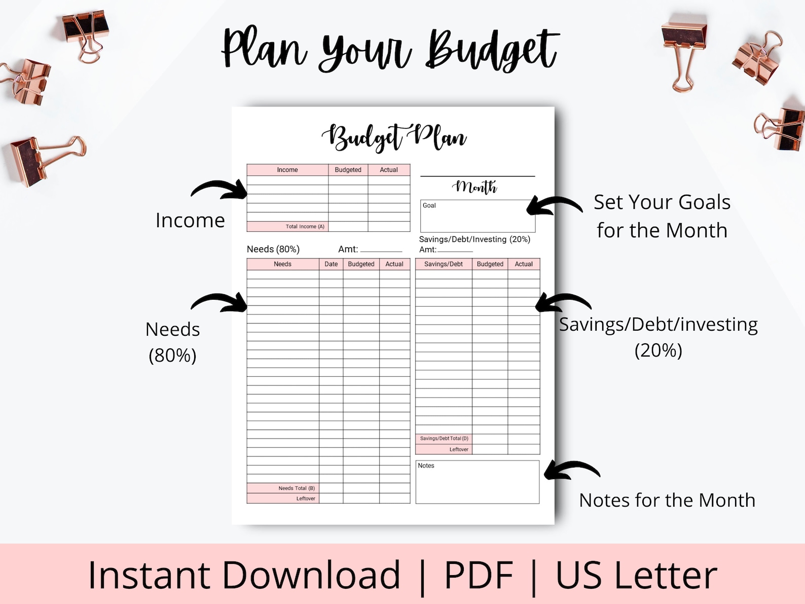 80 10 10 Budgeting Printable, Easy Budget Sheet, Monthly Budget ...
